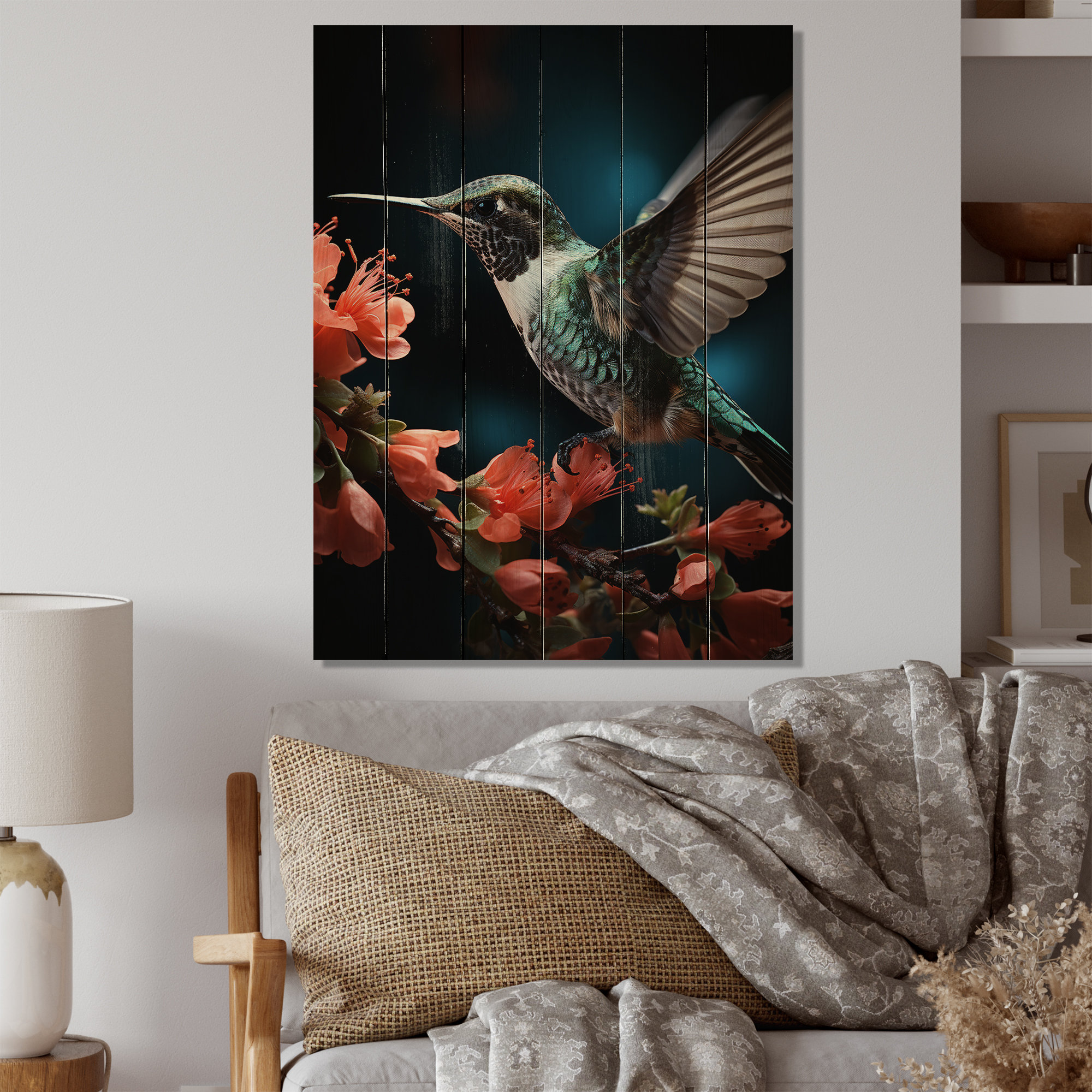 Latitude Run® Teal Coral Hummingbird Portrait Vibrant On Wood Print ...