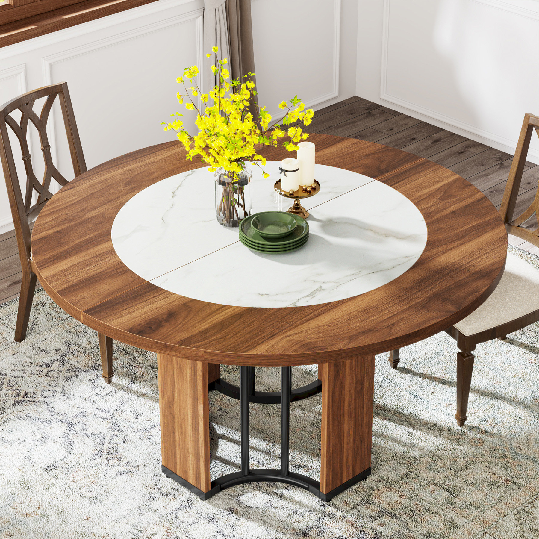 Ebern Designs 47" Round Dining Table, Wood Circle Traditional Dining ...