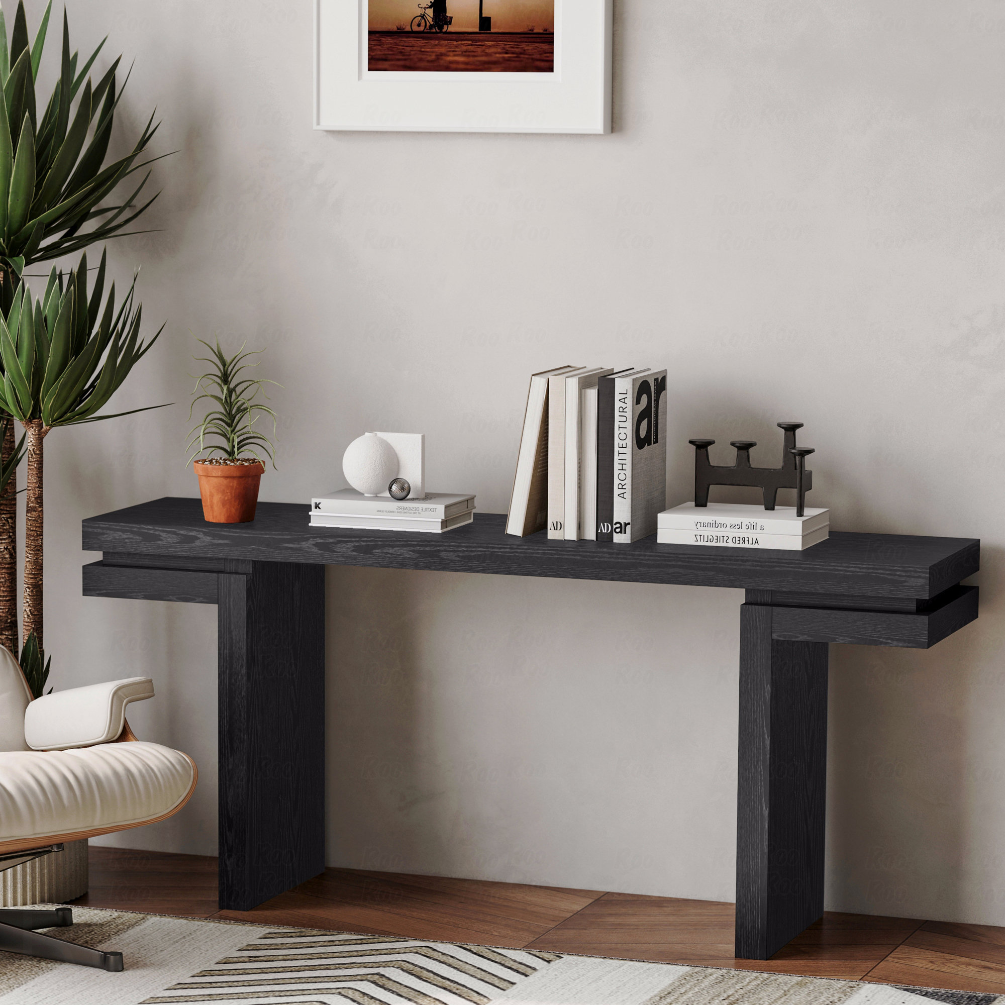 17 Stories 66" Extra Wide Console Table With Real Wood Veneer ...
