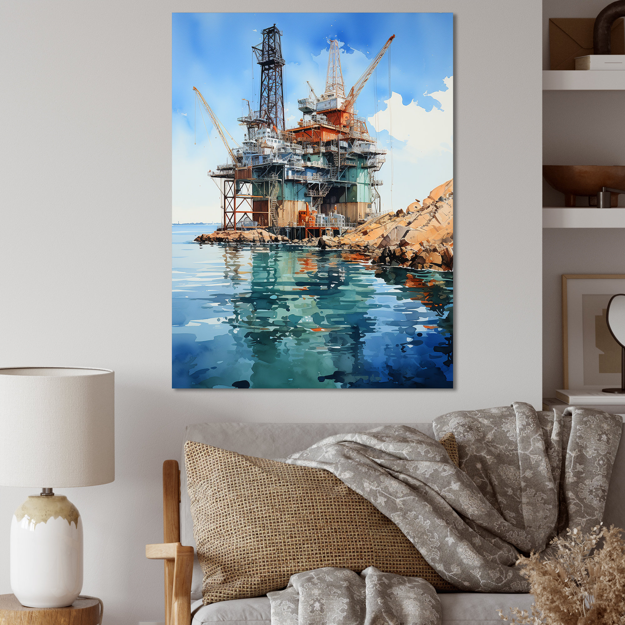 Rosecliff Heights Hinnerk Teal Oil Rigs Fields Offshore I Framed On ...