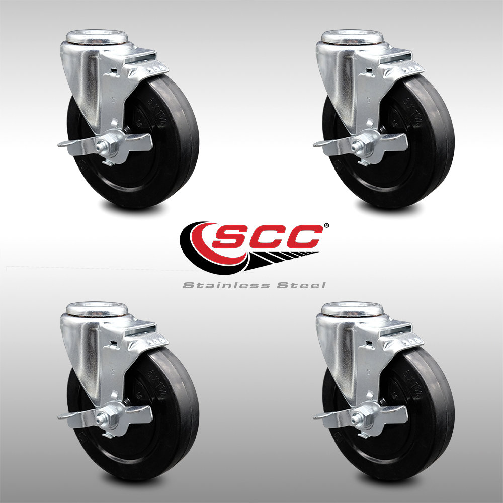 Service Caster SS Soft Rubber Wheel Swivel Bolt Hole Caster Set with ...