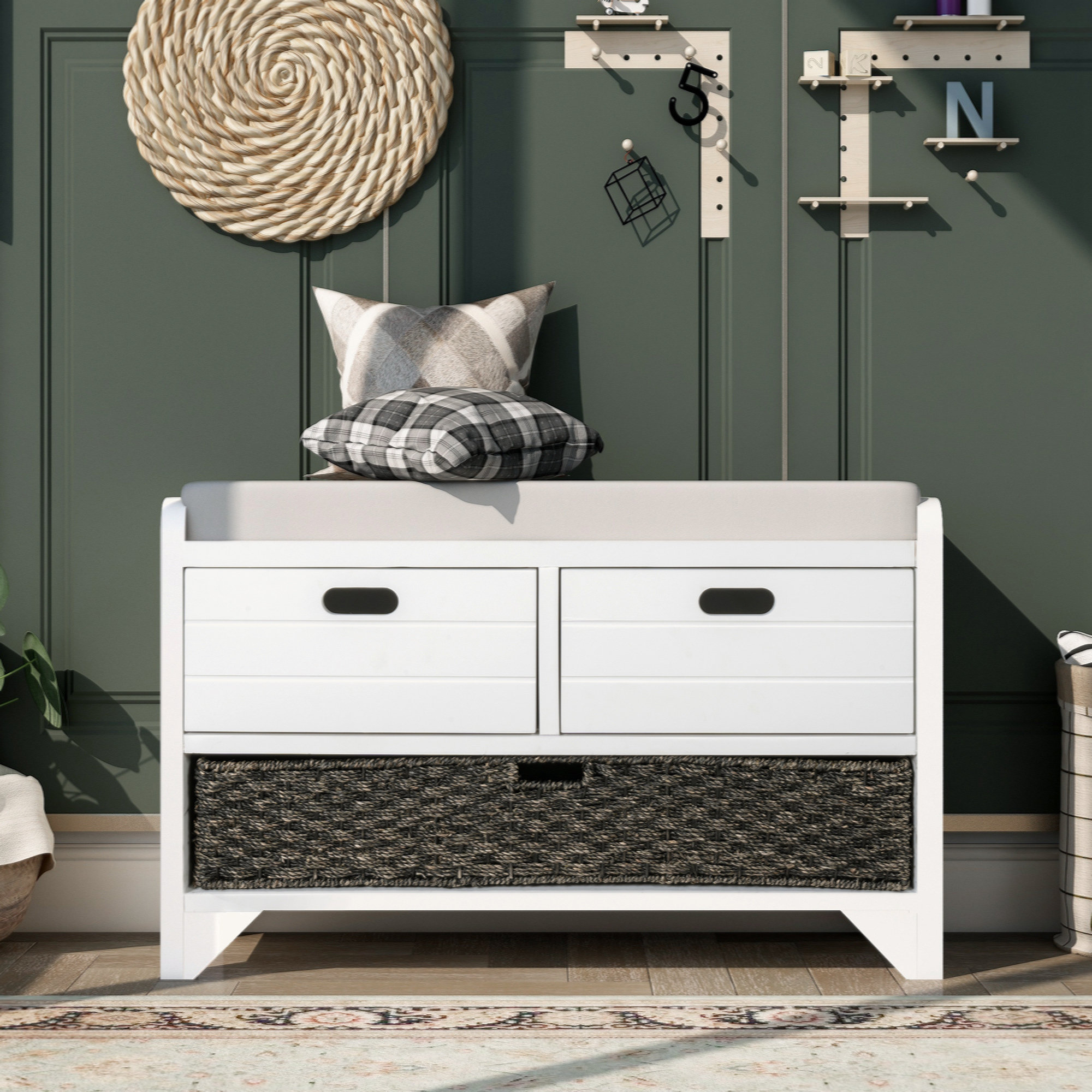 Beachcrest Home™ Storage Bench With Removable Basket And 2 Drawers ...