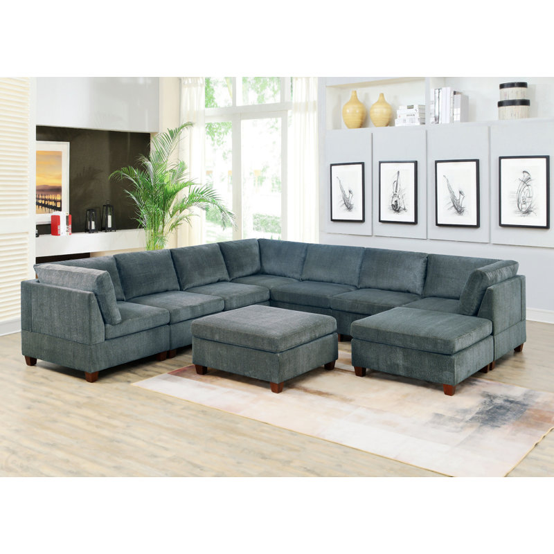 Hokku Designs Living Room Furniture Grey Chenille Modular Sectional ...