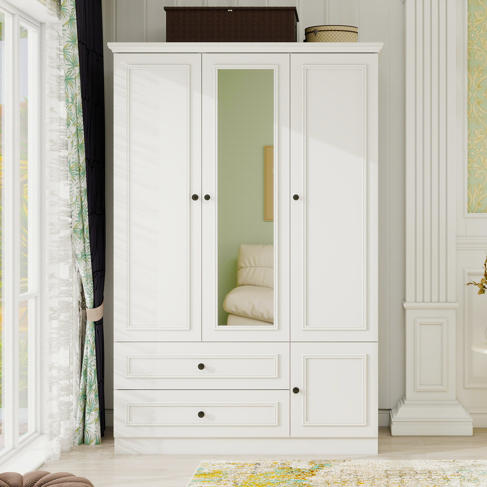 Lark Manor™ 3-Door Wardrobe Armoires with Drawers, White Wardrobe ...