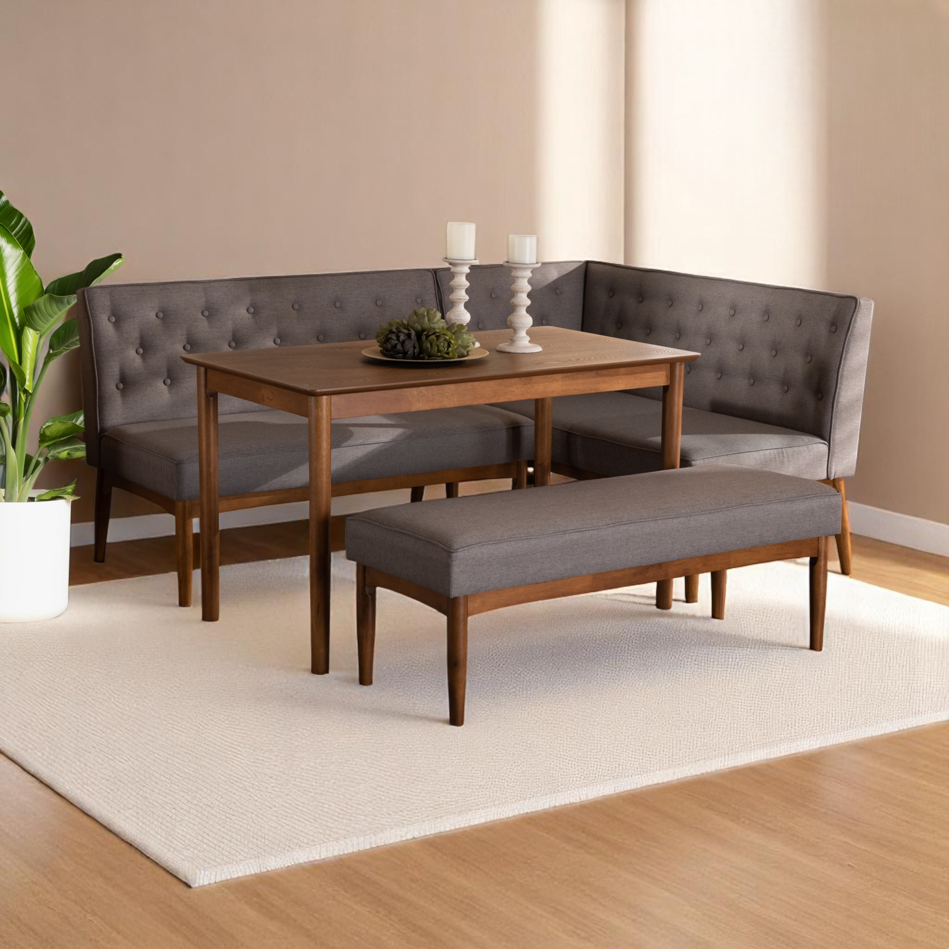 George Oliver Eberhart 4-Piece Dining Nook Set in Grey Fabric ...