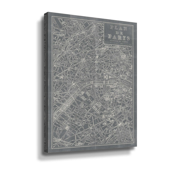 17 Stories Blueprint Map Paris Grey On Canvas Print - Wayfair Canada