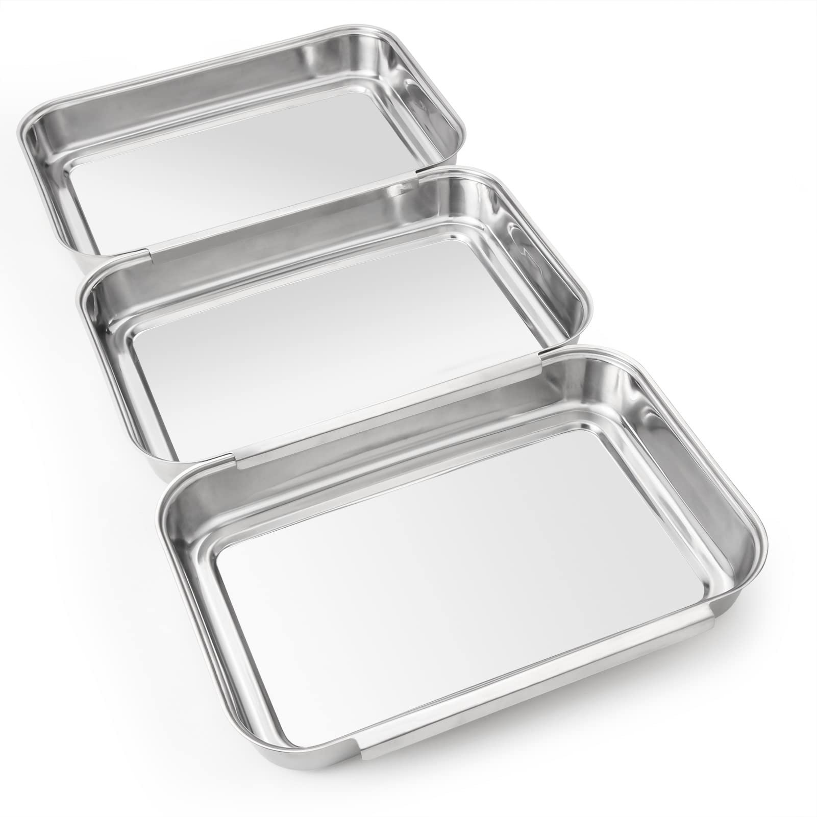 SHIRLEY'S OFFICE FURNITURE, LLC Set Of 3 Breading Pans, Stainless Steel ...