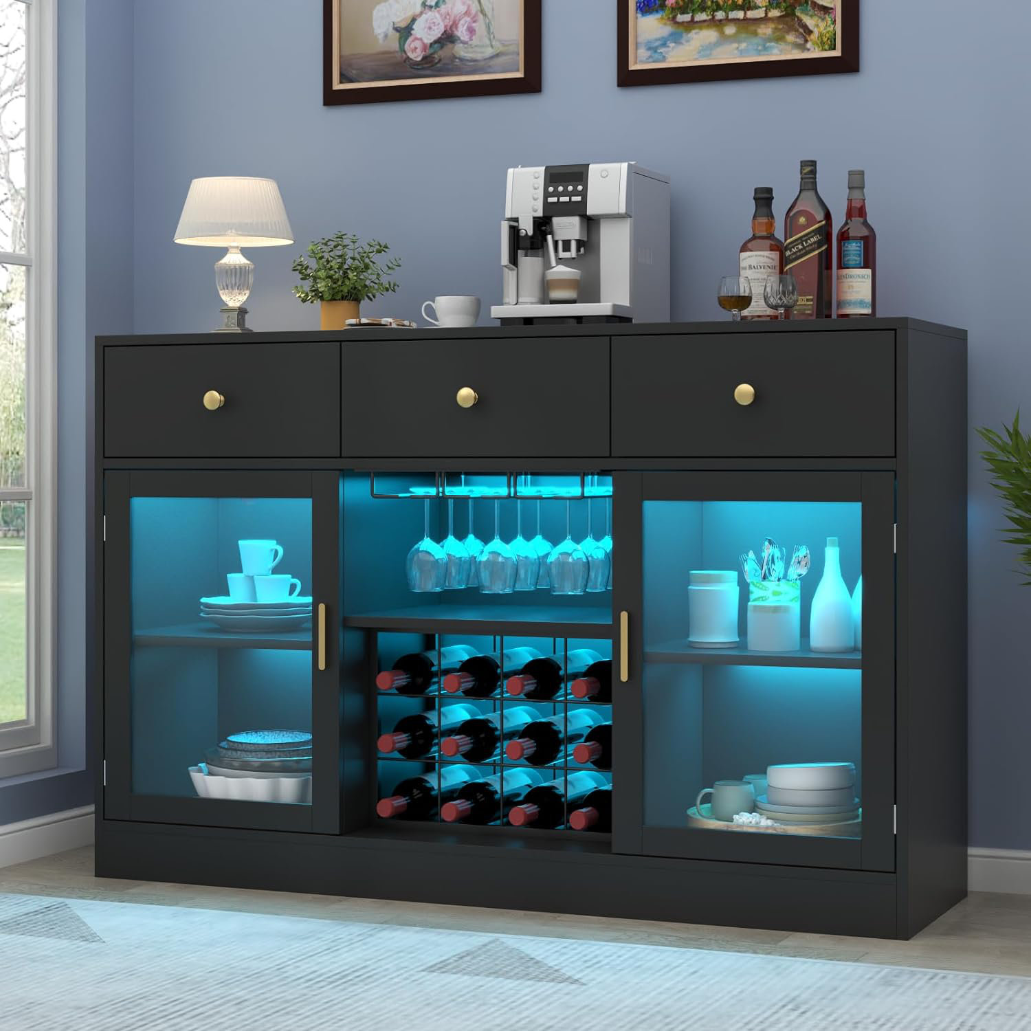 Wrought Studio™ Wine Bar Cabinet with LED Light, Home Coffee Cabinet ...