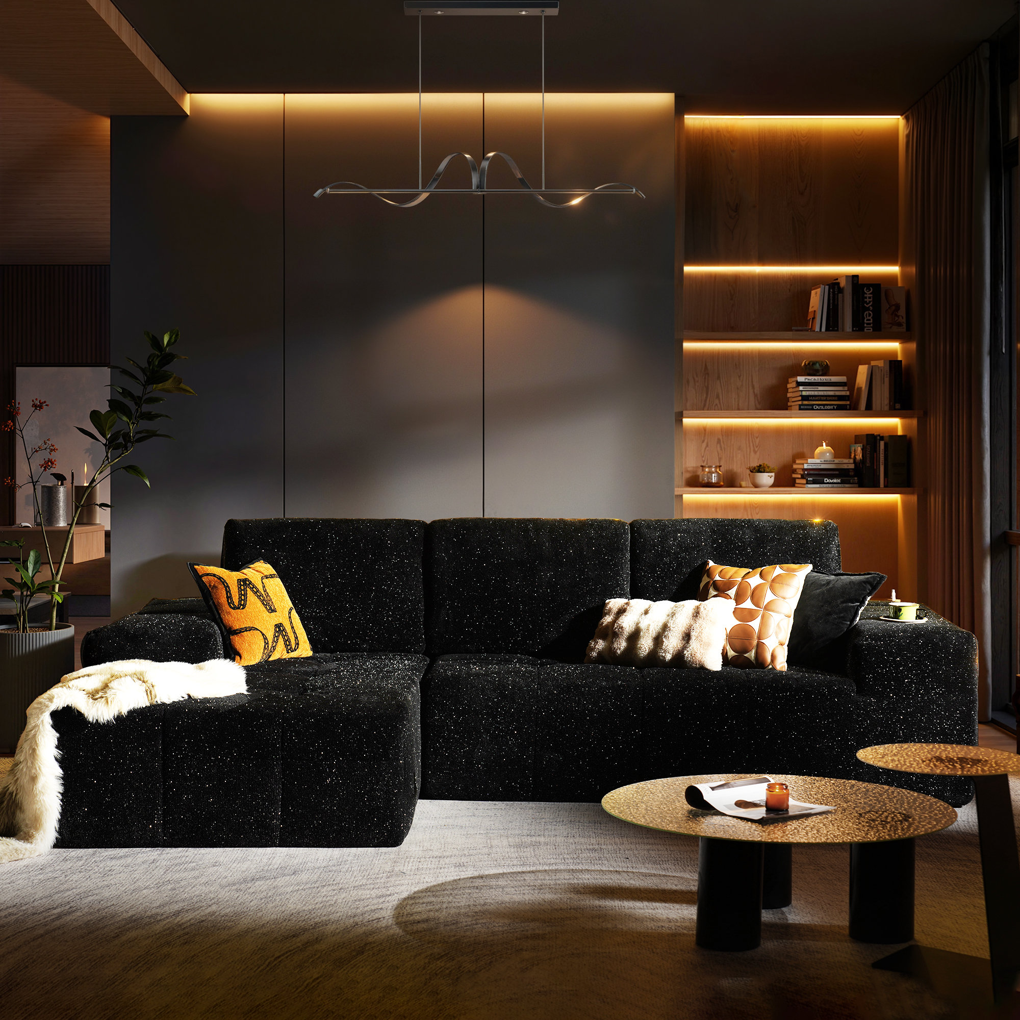 Ivy Bronx Nathasa 114" Upholstered Sectional with Soft Starry Fabric ...