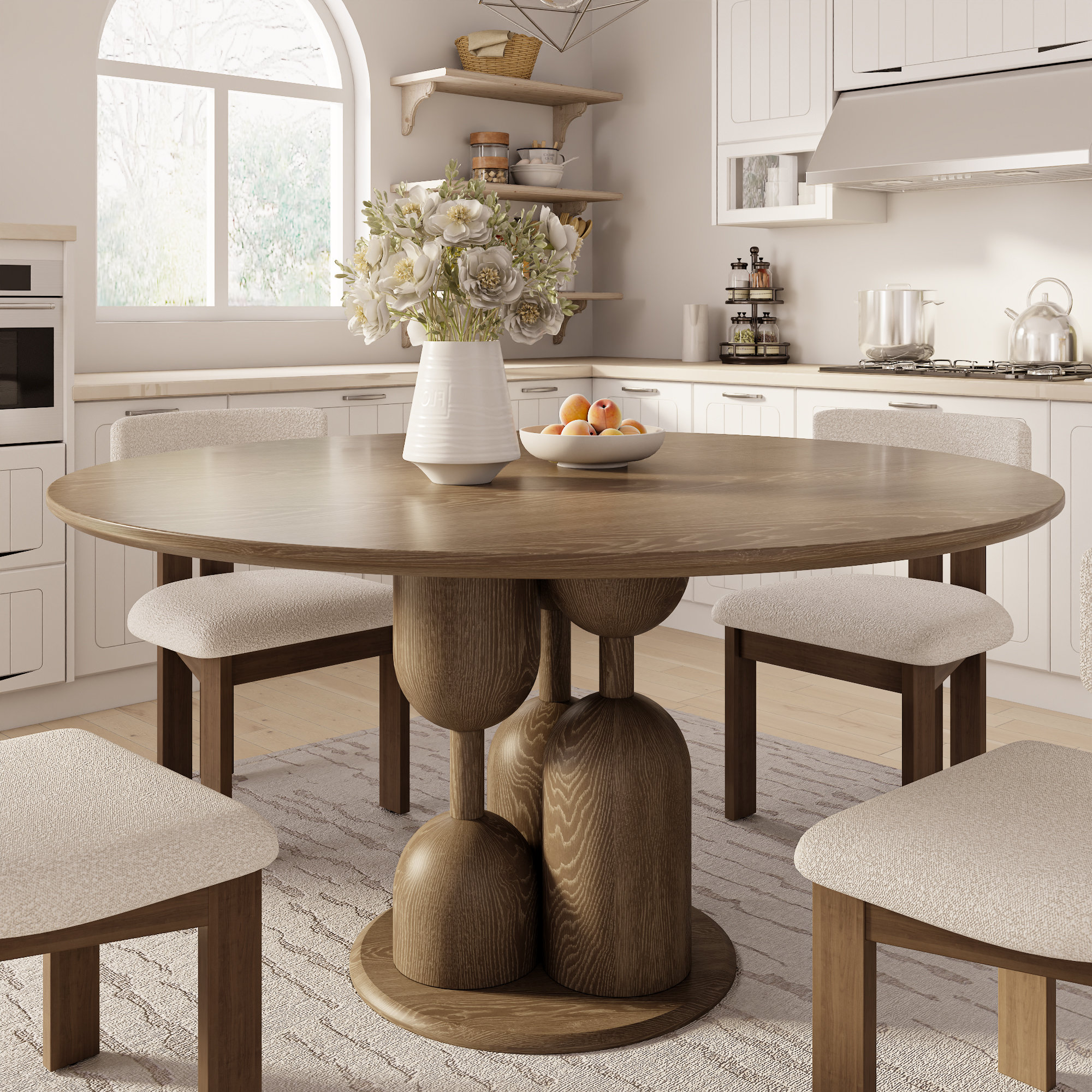 George Oliver Mid-Century Modern Round Solid Wood Dining Table Dark ...