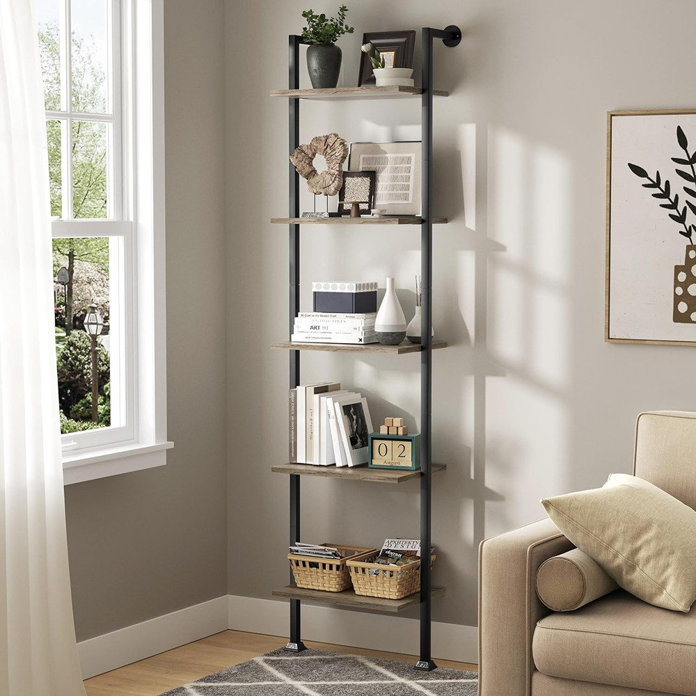 Mercer41 5-Tier Ladder Shelf, Tall Narrow Bookcase For Small Space ...
