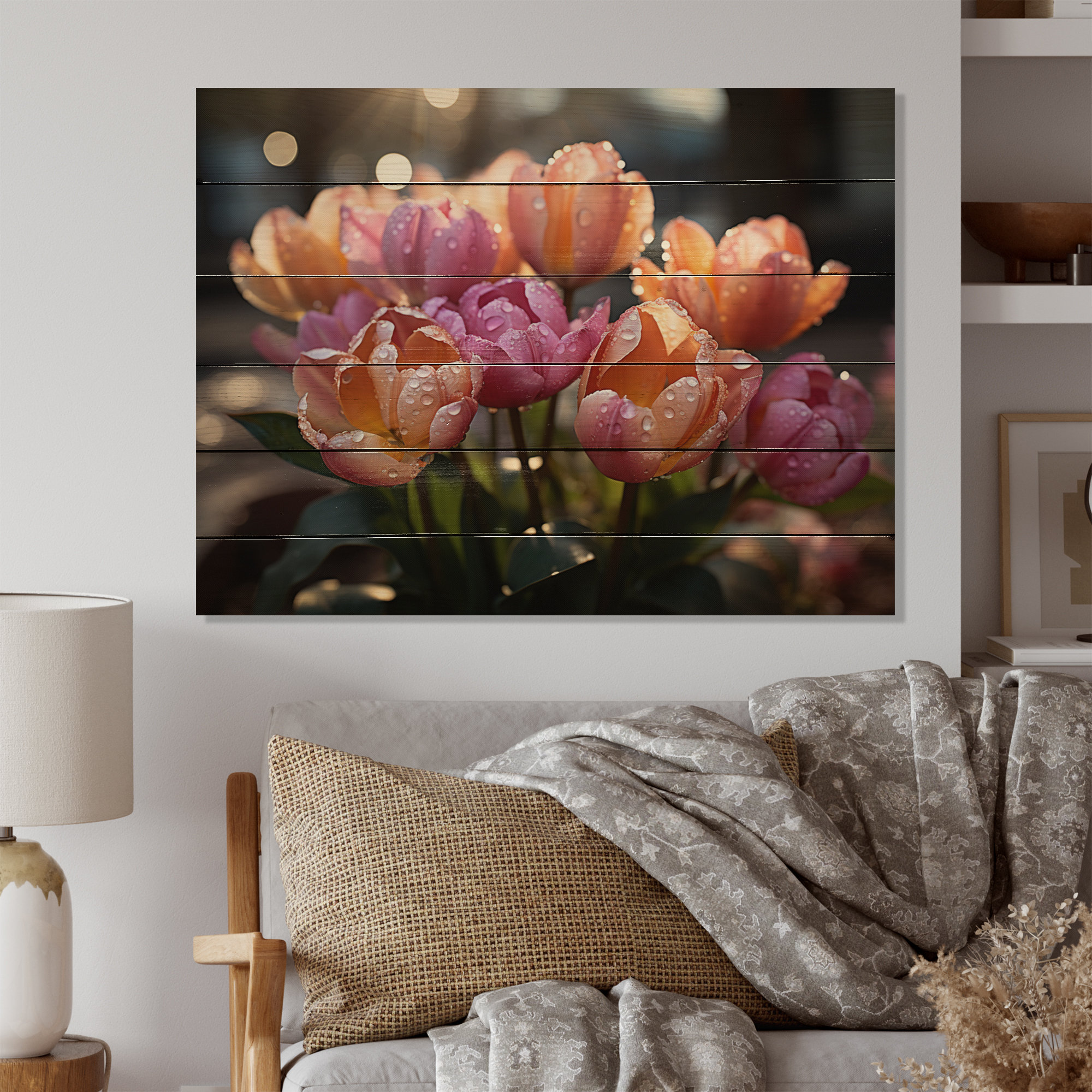 Latitude Run® Kathaline Purple Tulips Field Vibrant On Wood Print ...
