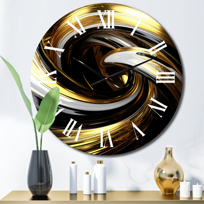 DesignArt Liquid Gold Black White Abstract Minimal Spiral Metal Wall ...