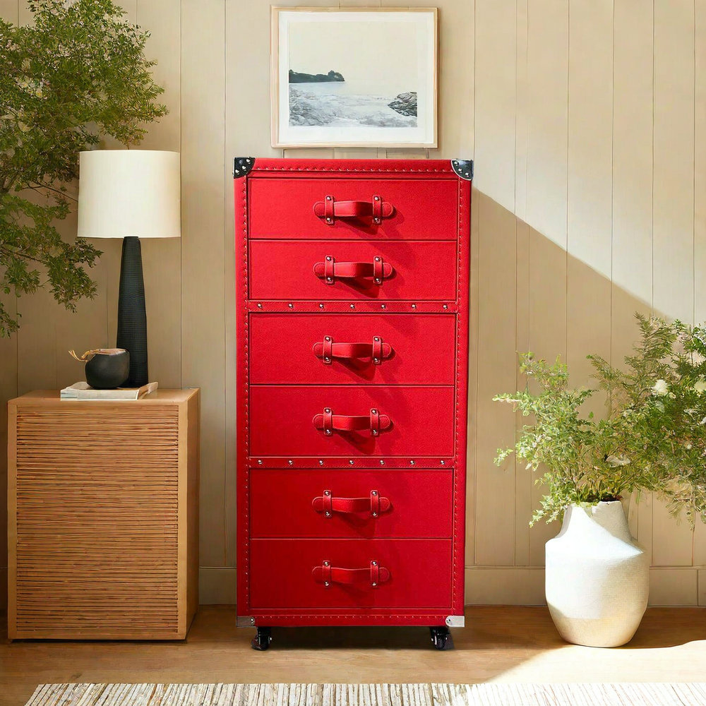 Industrial Style Sofa Leather Chest Of Drawers With Six Drawers 23.62 ...