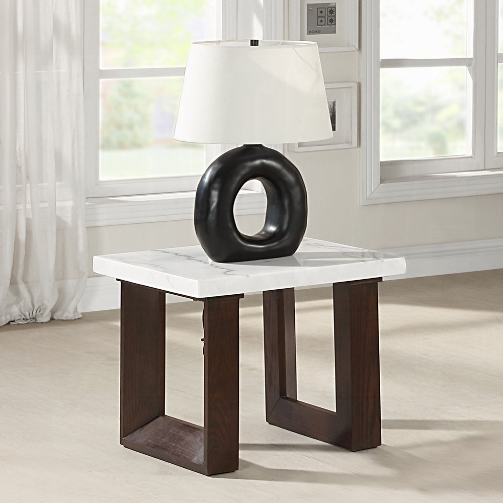 Wildon Home® End Table w/Marble Top, Natural Marble Top & Espresso ...