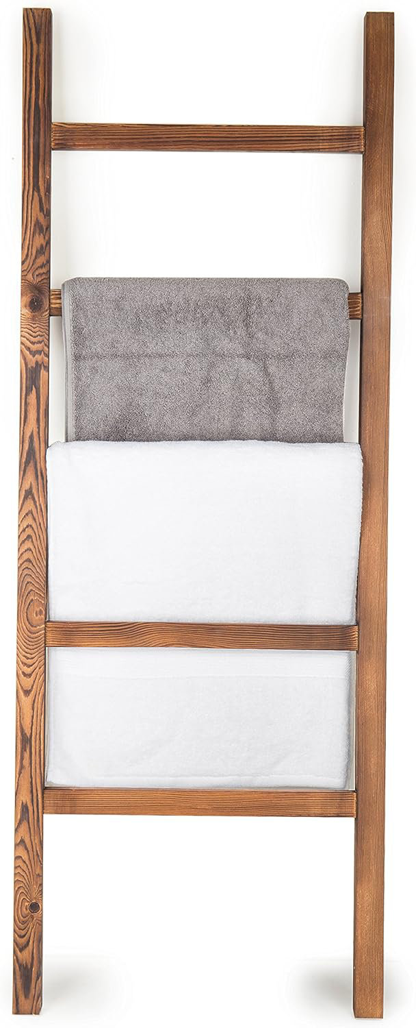 One Allium Way® Rustic Brown Wood 4 Ft Leaning Towel Ladder Rack For ...