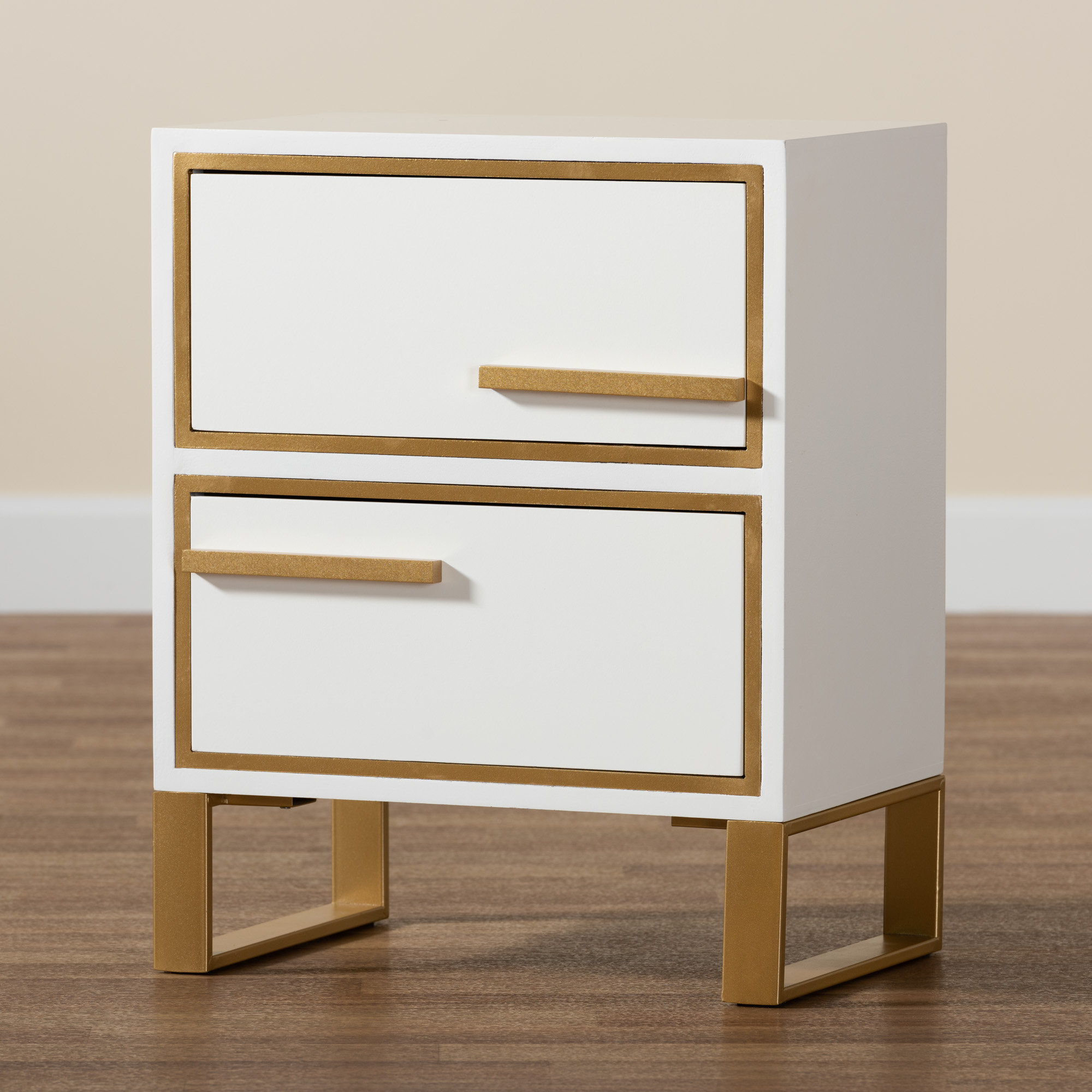 Mercer41 Krune 2 - Drawer Nightstand in White/Gold | Wayfair