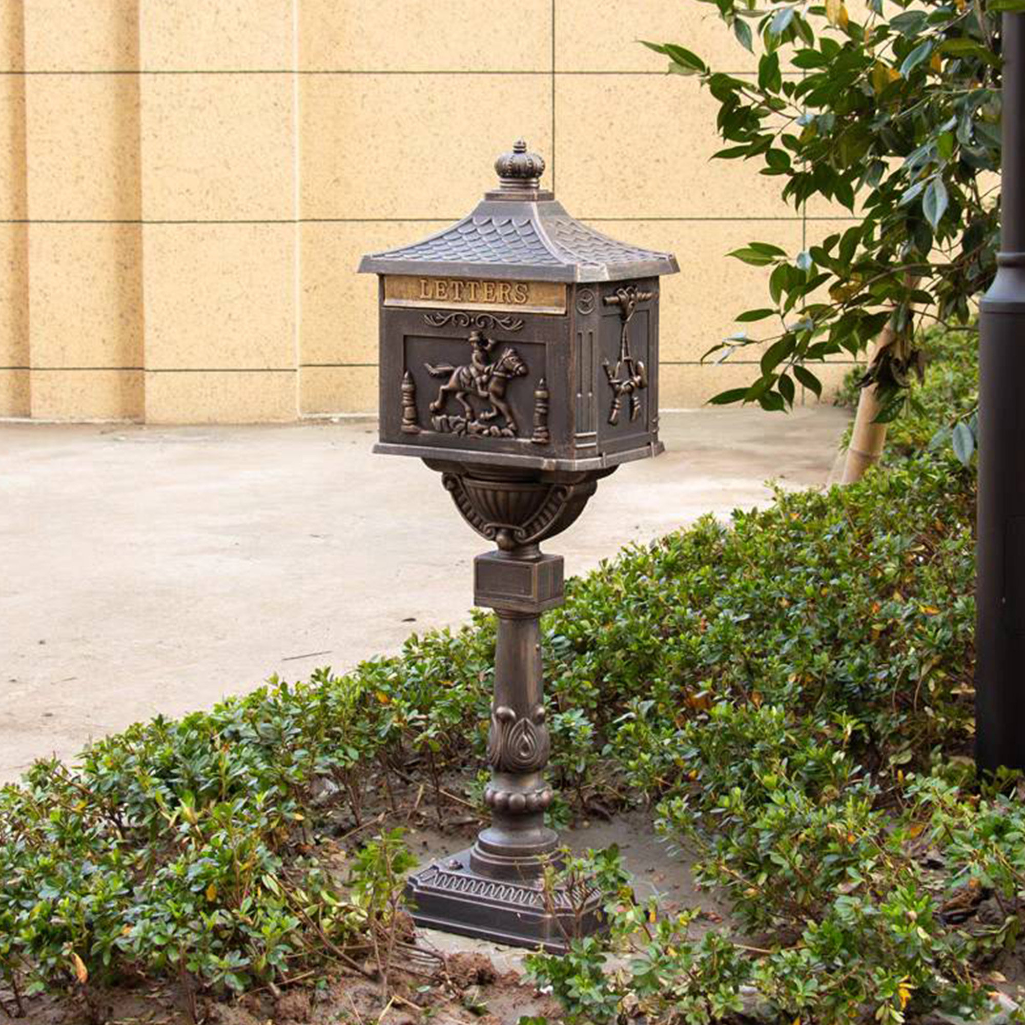 Angel Sar 45.5" Cast Aluminum Post Mounted Mailbox, Traditional Locking ...