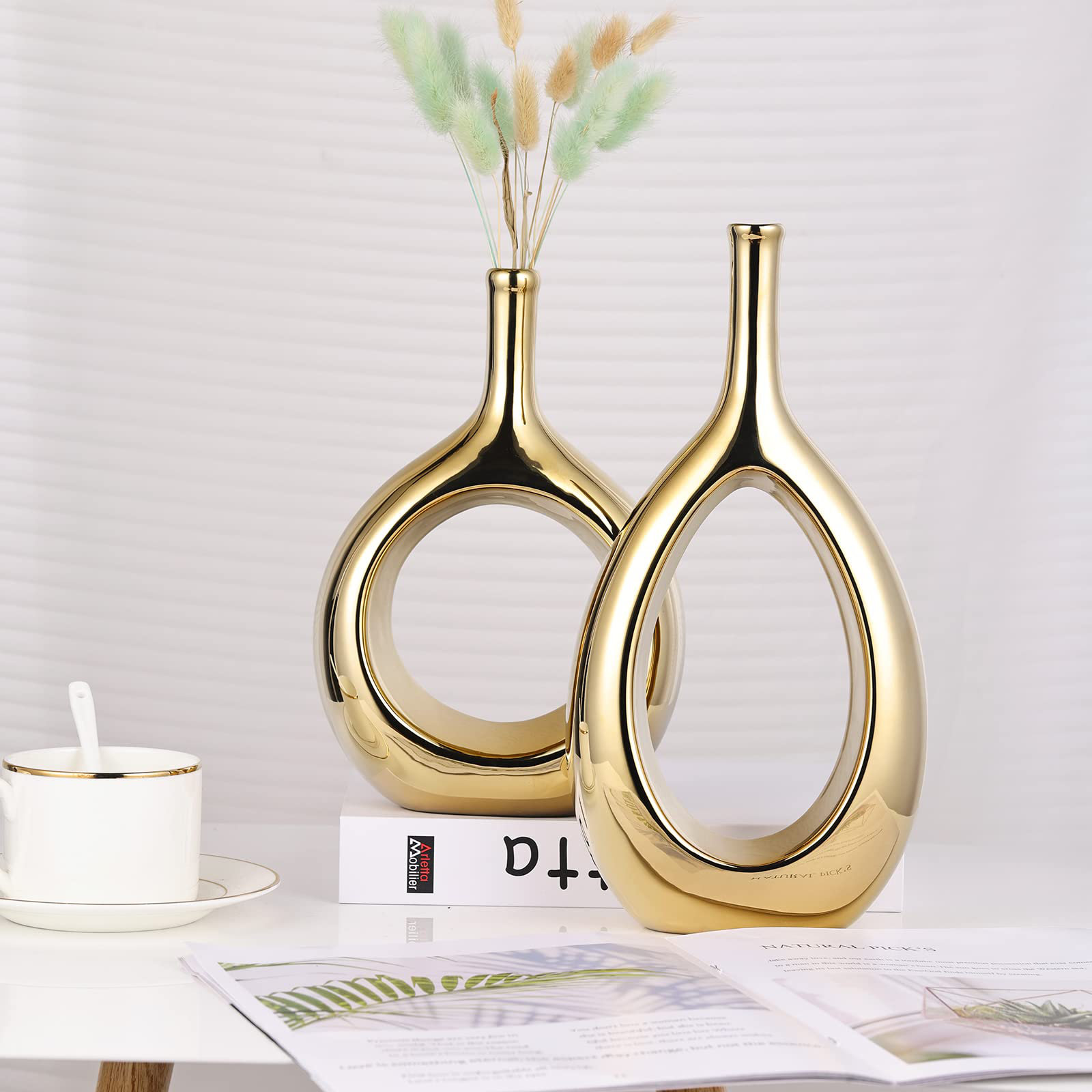 Ivy Bronx Vase Ceramic Vases Home Decor,Modern Minimalist Circle With ...