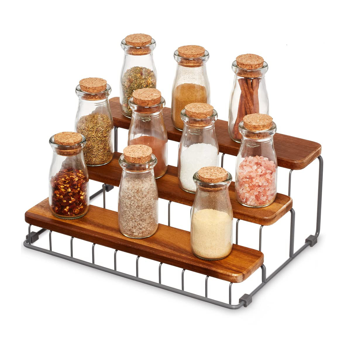 17 Stories Collection Acacia Wood And Wire Three Organizer, 12" X 8.5 ...