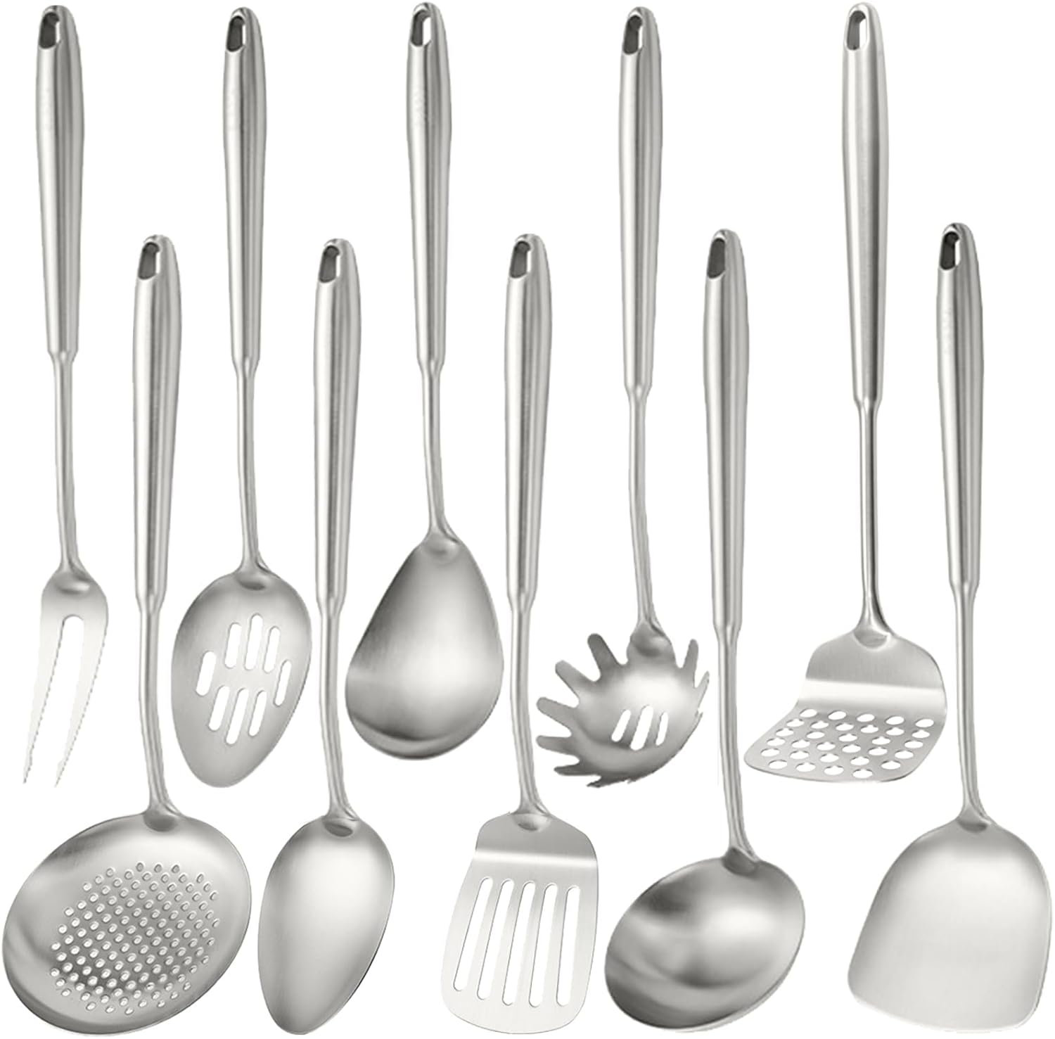 WKING 10-Piece Stainless Steel Kitchen Utensil Set - Masher, Spoons ...