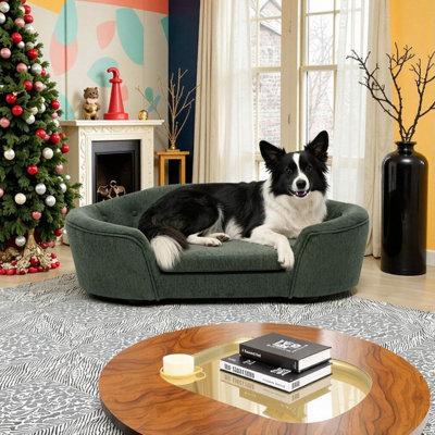 Oversized 42.75'' Semi-Enclosed Dog Sofa Bed With Linen Material, 130lb ...