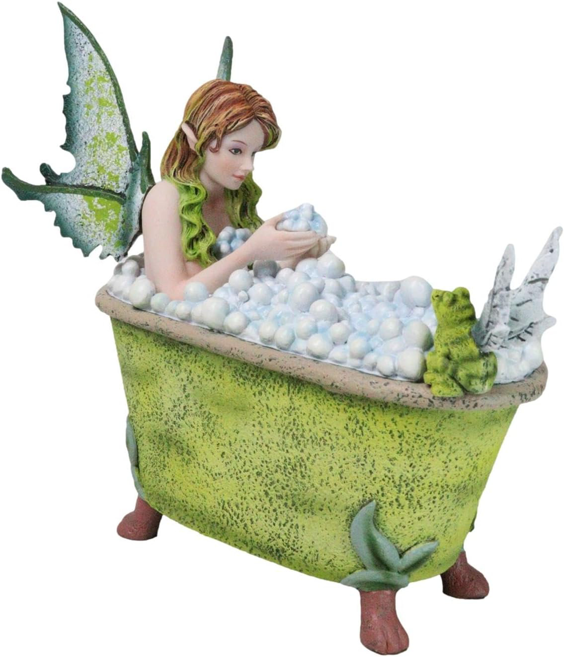 Millwood Pines Whimsical Green Fairy Bathing In Tub With Pixie Frog ...