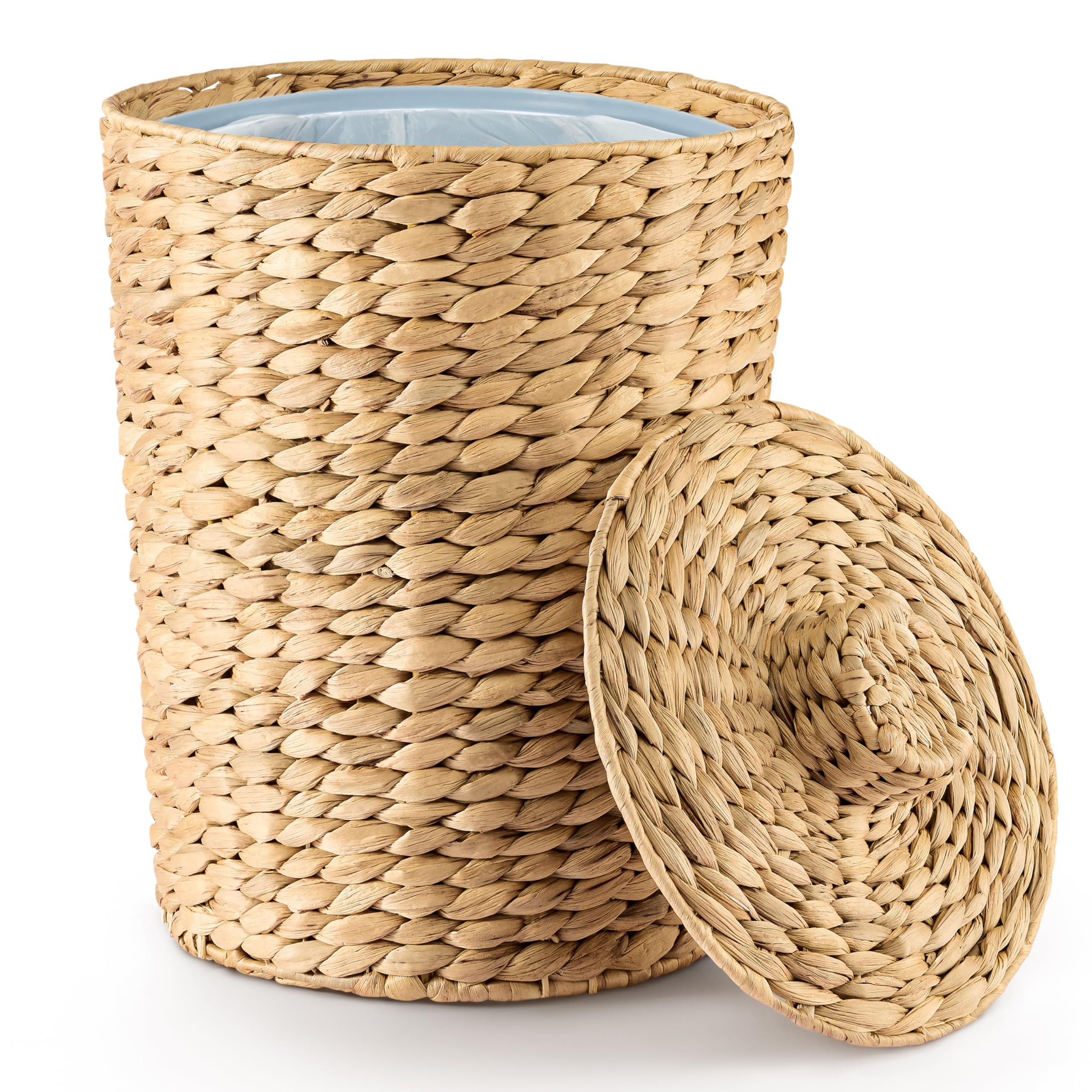 COOREL 3 Gallons Wicker Waste Basket With Lid - Large Wicker Trash Can ...
