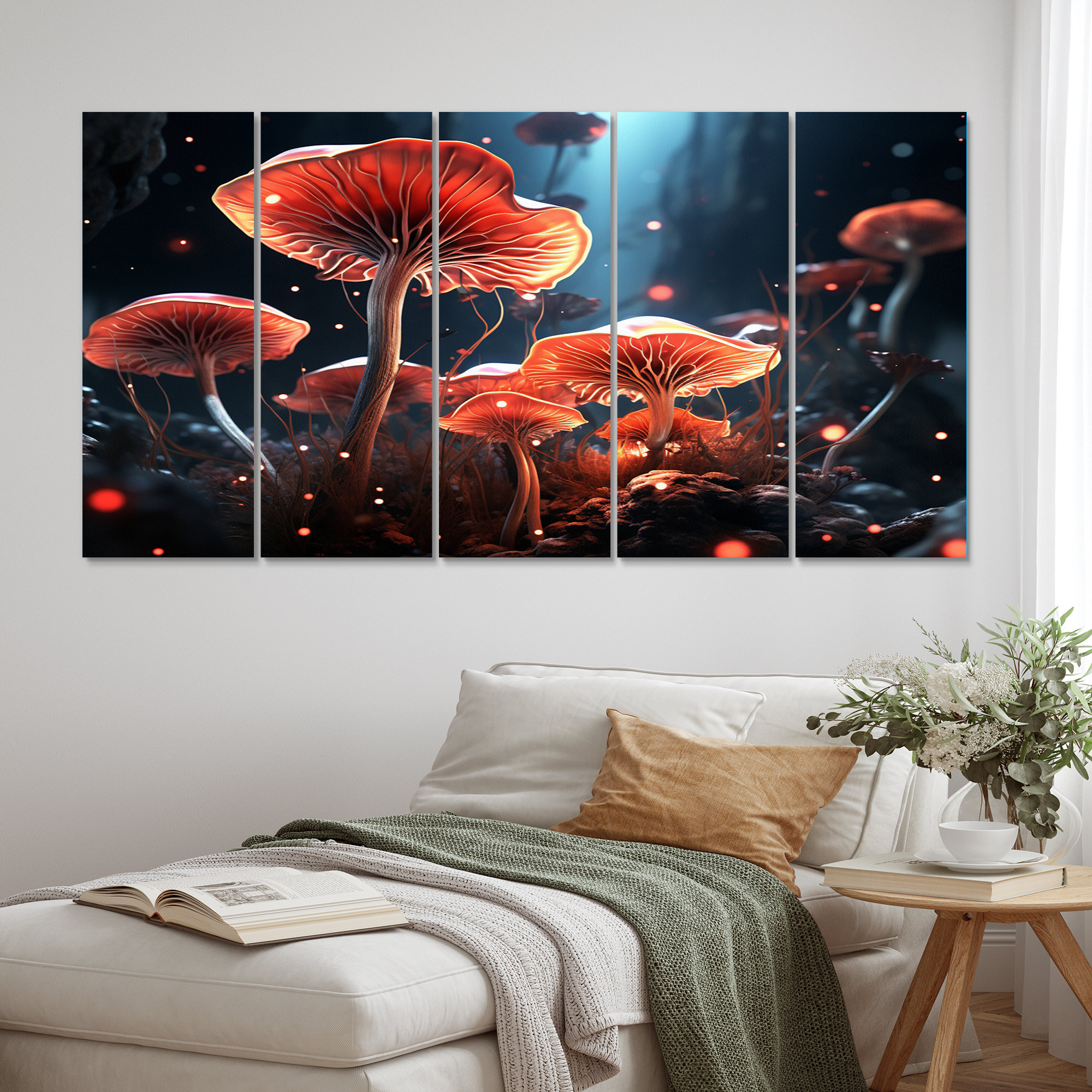 Latitude Run® Magical Mushrooms Glowing Midnight Forest - Mushroom Wall ...