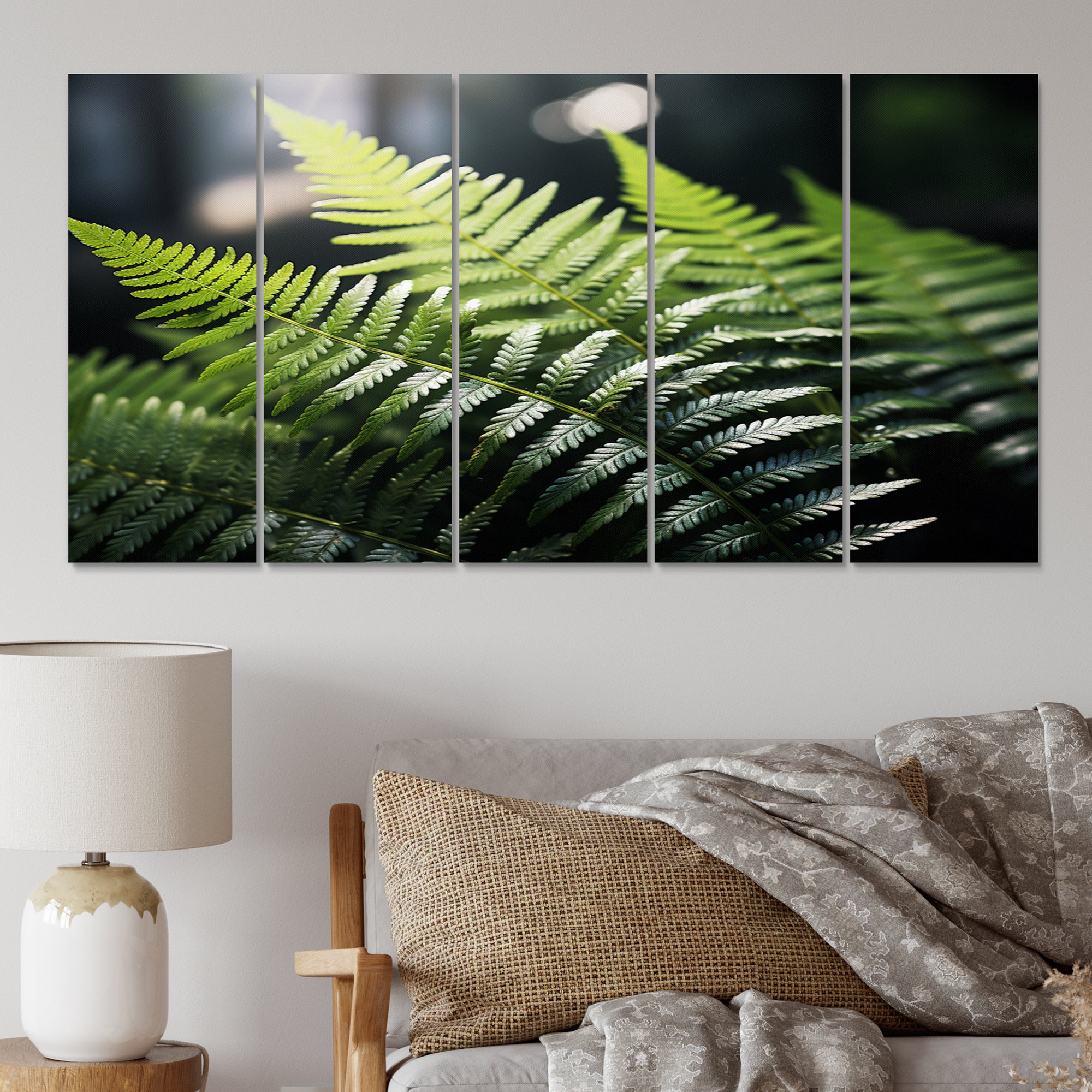Design Art Ferns Close Up Photo I - Floral Canvas Print - 5 Equal ...