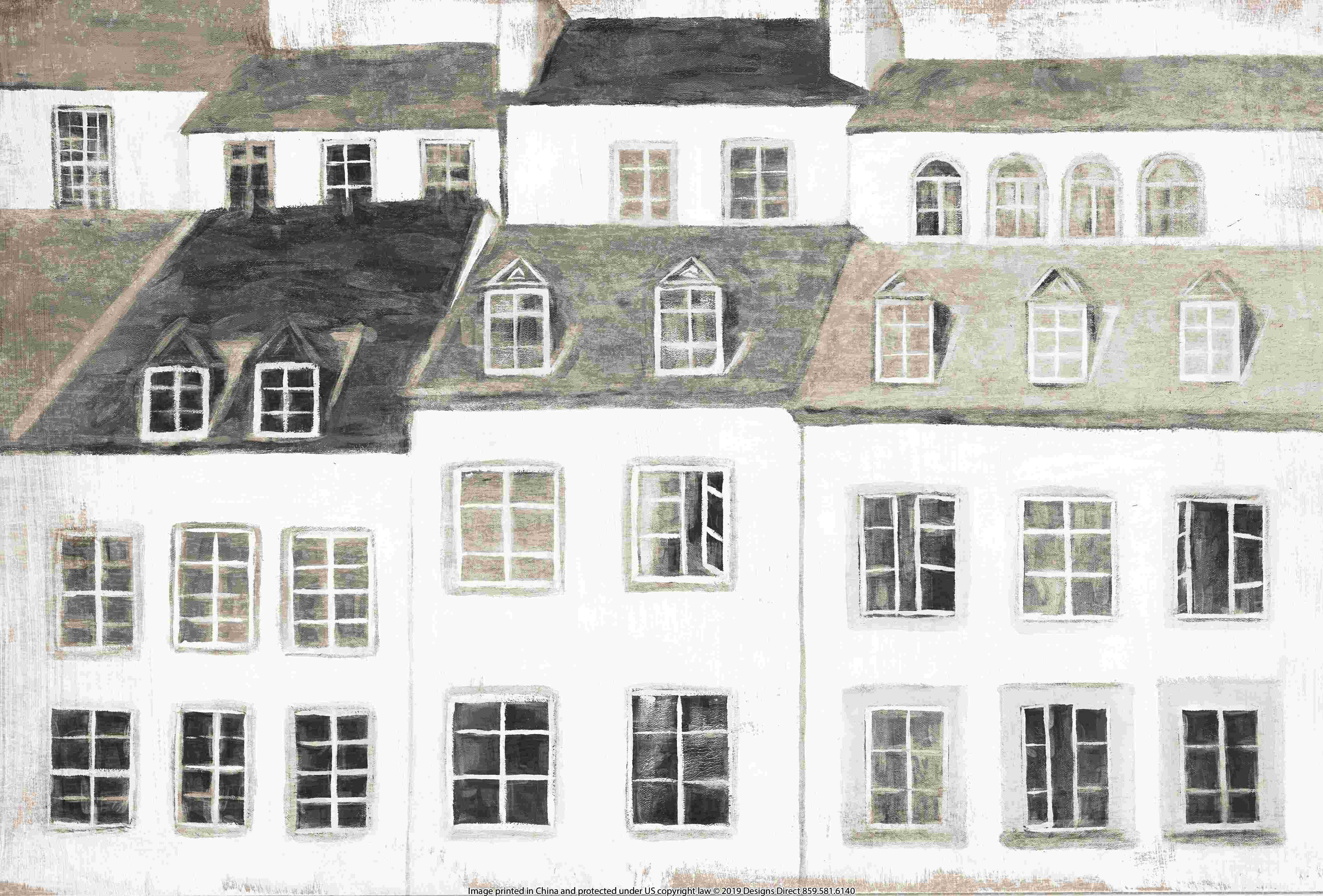 Ebern Designs Black And White Painted Buildings On Canvas Print | Wayfair
