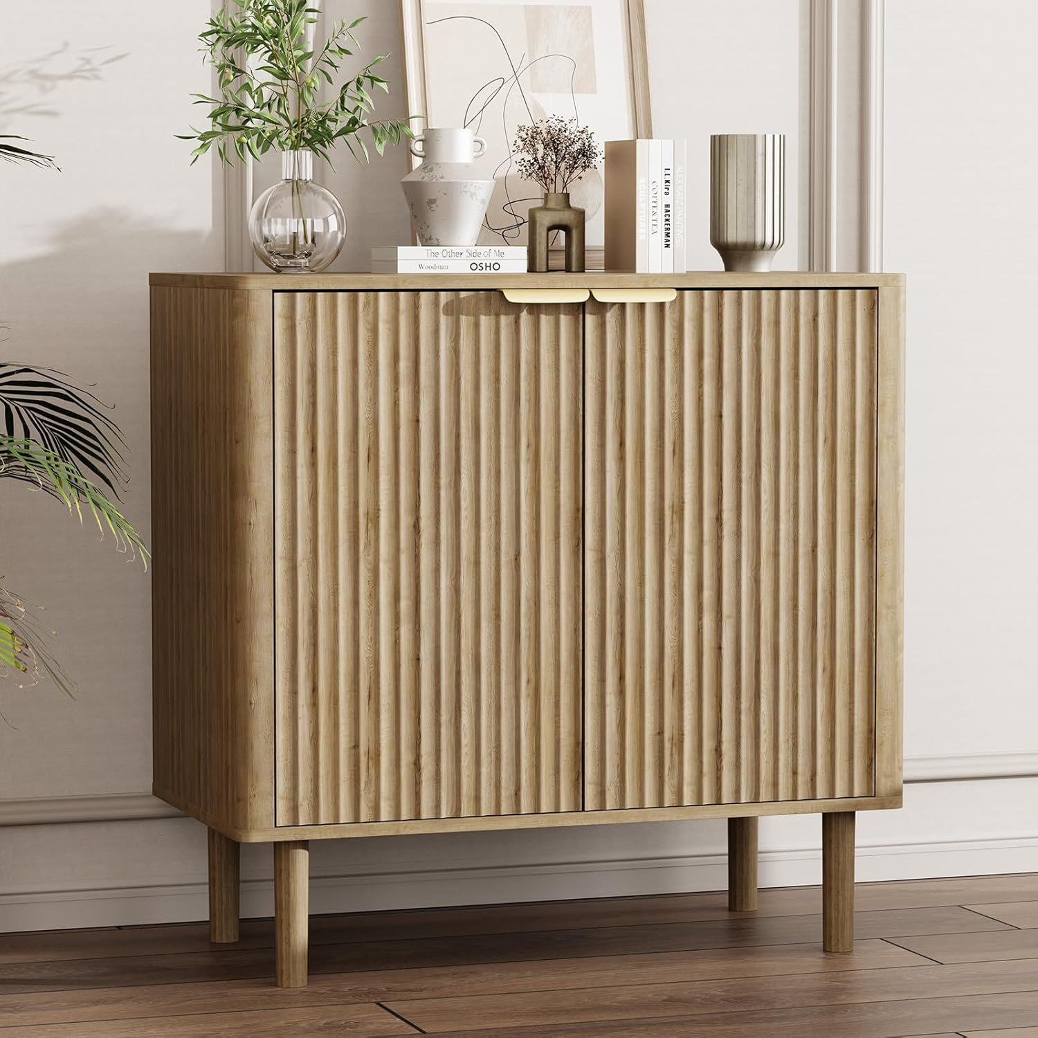 Ophelia & Co. Modern Fluted Sideboard Cabinet, 31.5" Wood Storage ...