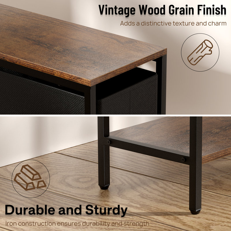 17 Stories Tall End Table With Charging Station & Fabric Basket | Wayfair