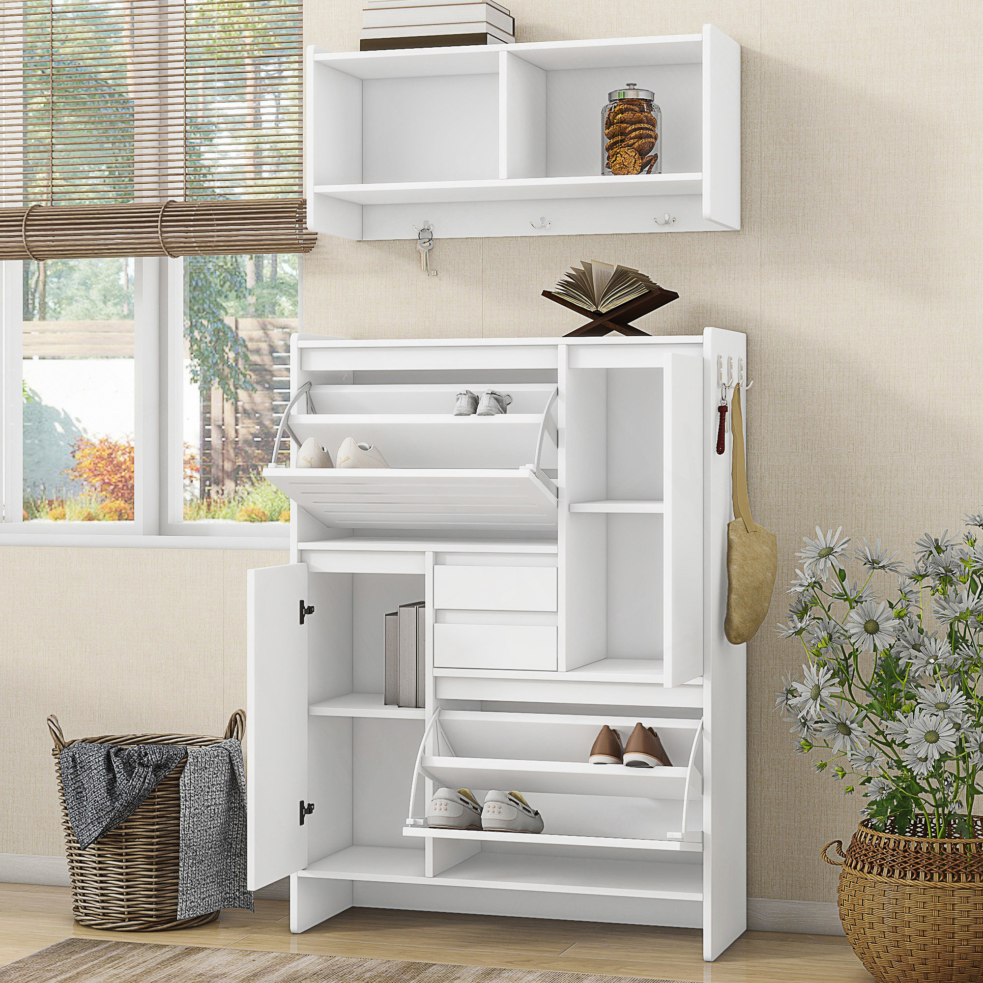 Hokku Designs Multi-Functional Shoe Cabinet With Wall Cabinet, Space ...