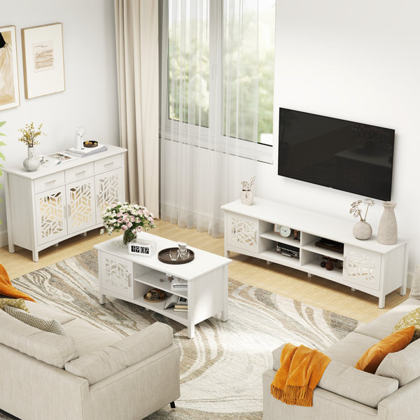 Lark Manor™ Parthenia 65'' White Ash TV Stand With Floral Carved Doors ...