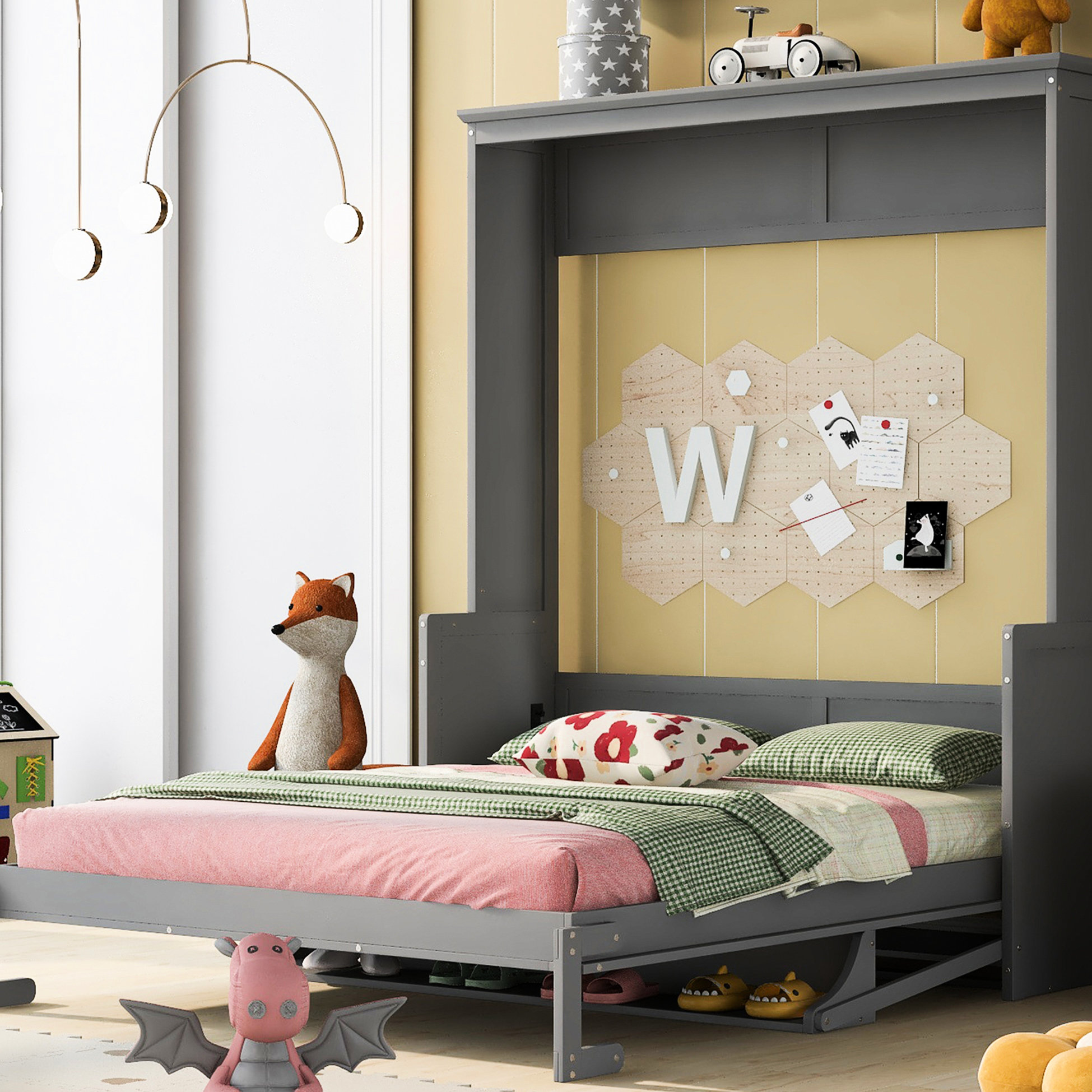 Latitude Run® Queen Size Bed With Practical Gray Shelf - Robust & Space ...