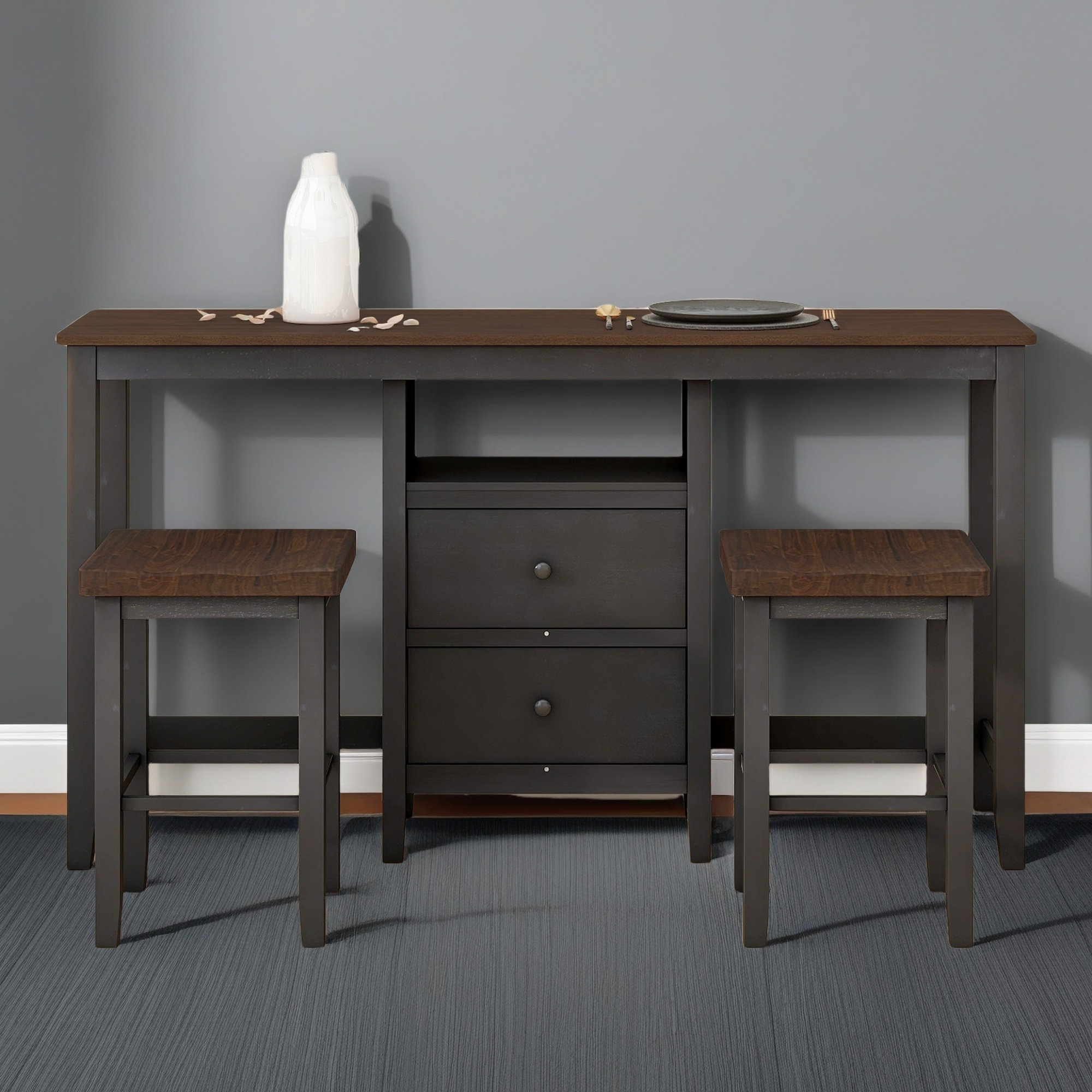 Lark Manor™ Farmhouse Rustic 3-Piece Counter Height Wood Dining Table ...