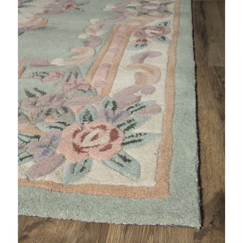 Rugs America Runner: 2'3" x 10' - New Aubusson Light Green Rug | Wayfair