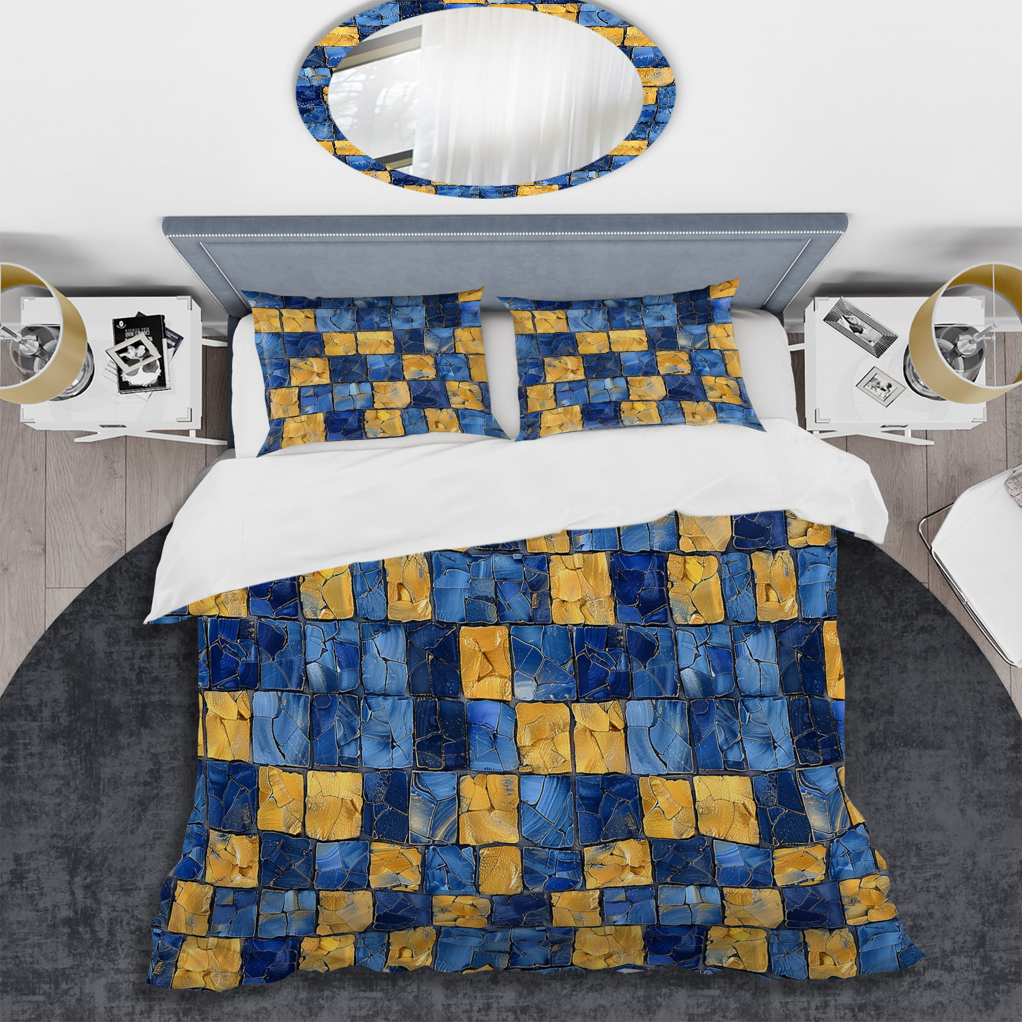 Design Art Blue Yellow Modern Mosaic Tiles IV - Modern Duvet Cover Set ...