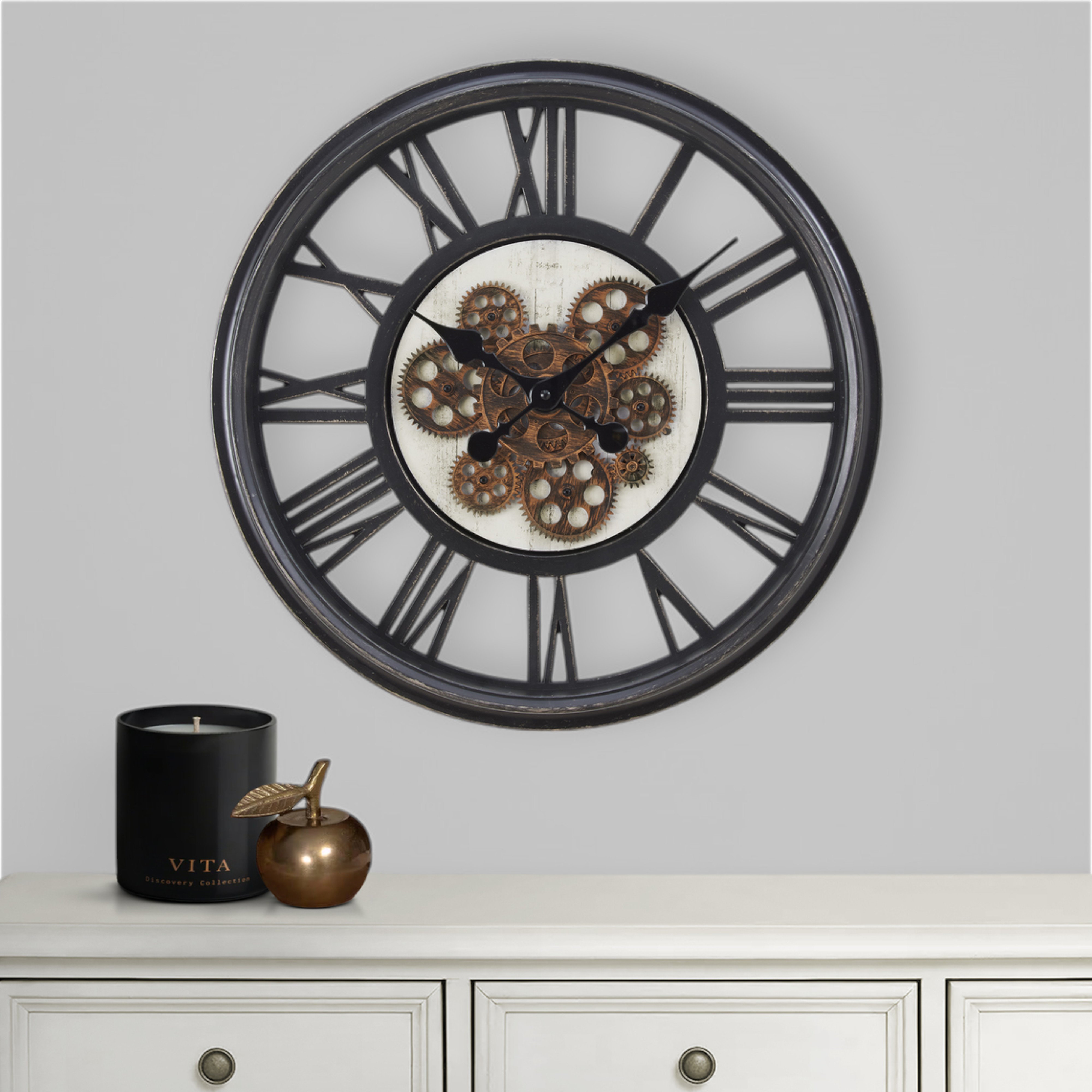 Trent Austin Design® Demeter Round Gear Mechanism Wall Clock in Black ...
