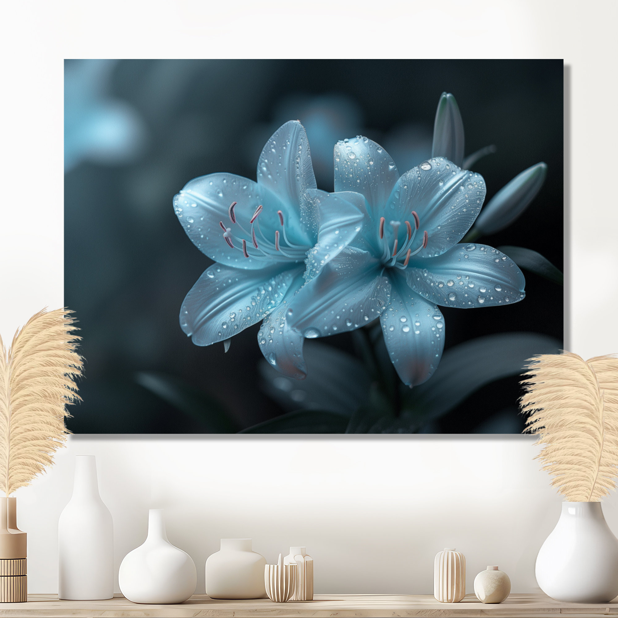 Ebern Designs Modern Light Blue Monochrome Lilies Photo - Lilies Wall ...