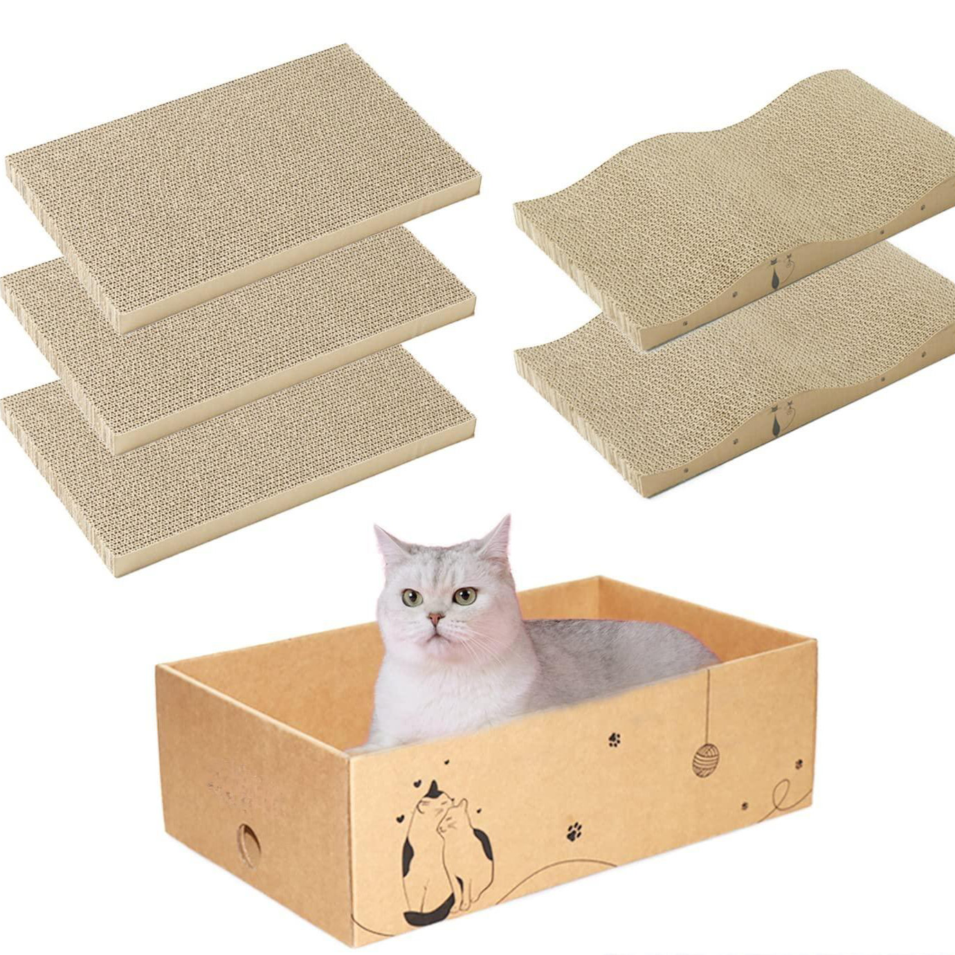 Tucker Murphy Pet™ Cat Scratcher Cardboard Cats Scratch Pad Box For Indoor Cats,5Pcs Scratching ...