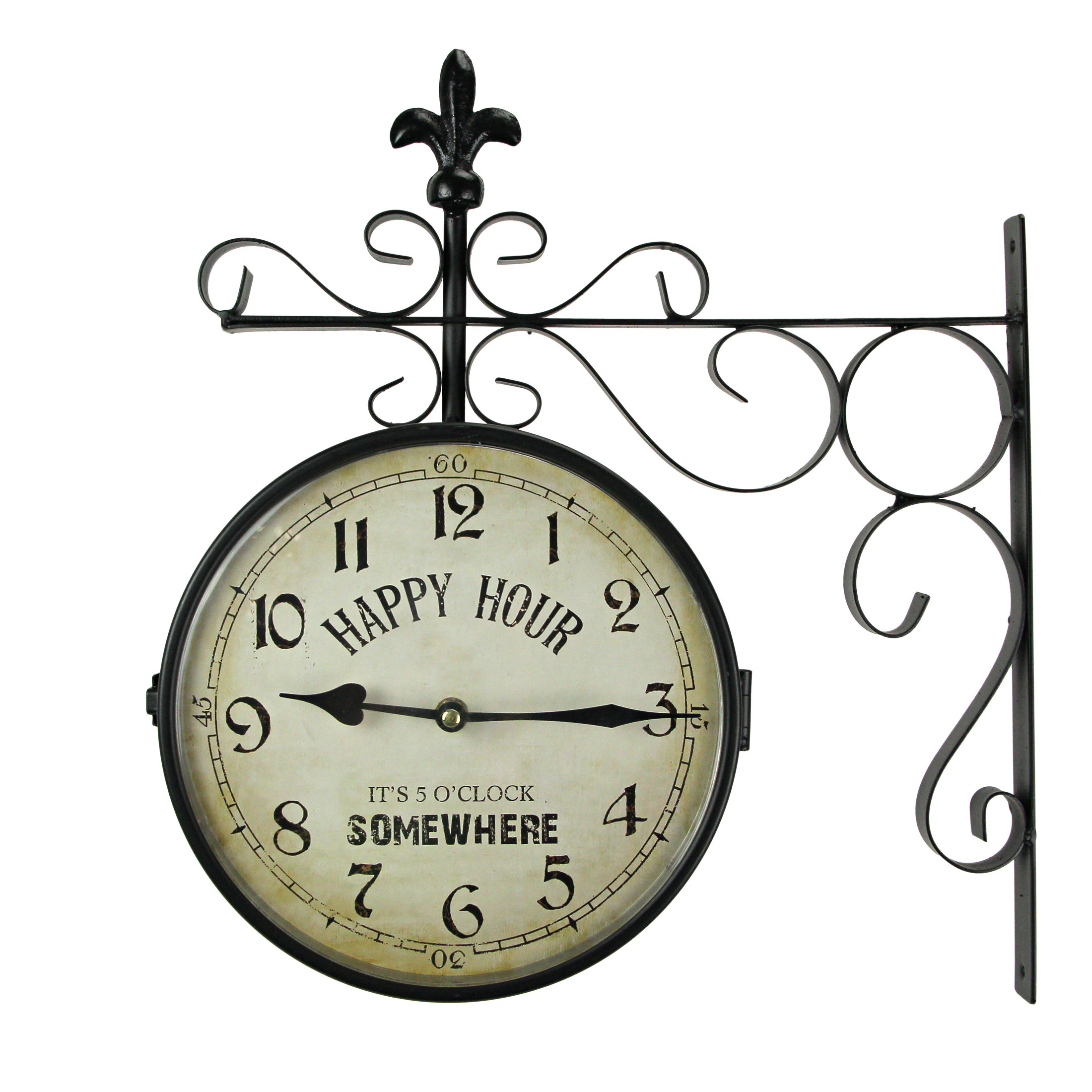 Astoria Grand Metal Decorative Vintage Happy Hour Double Sided Wall Clock Rustic Home Decor