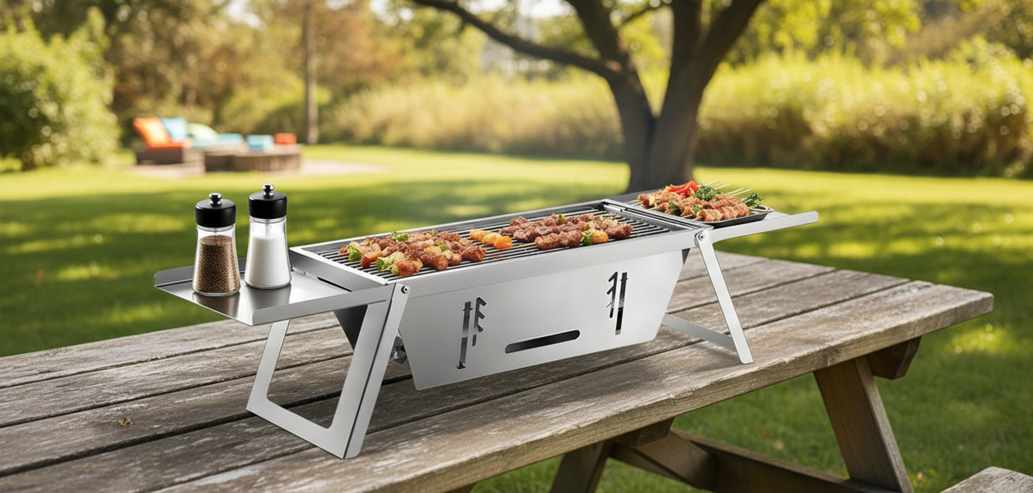 XIANGXIANGDIANZI Stainless Steel Folding Mini Charcoal Grill, Outdoor ...