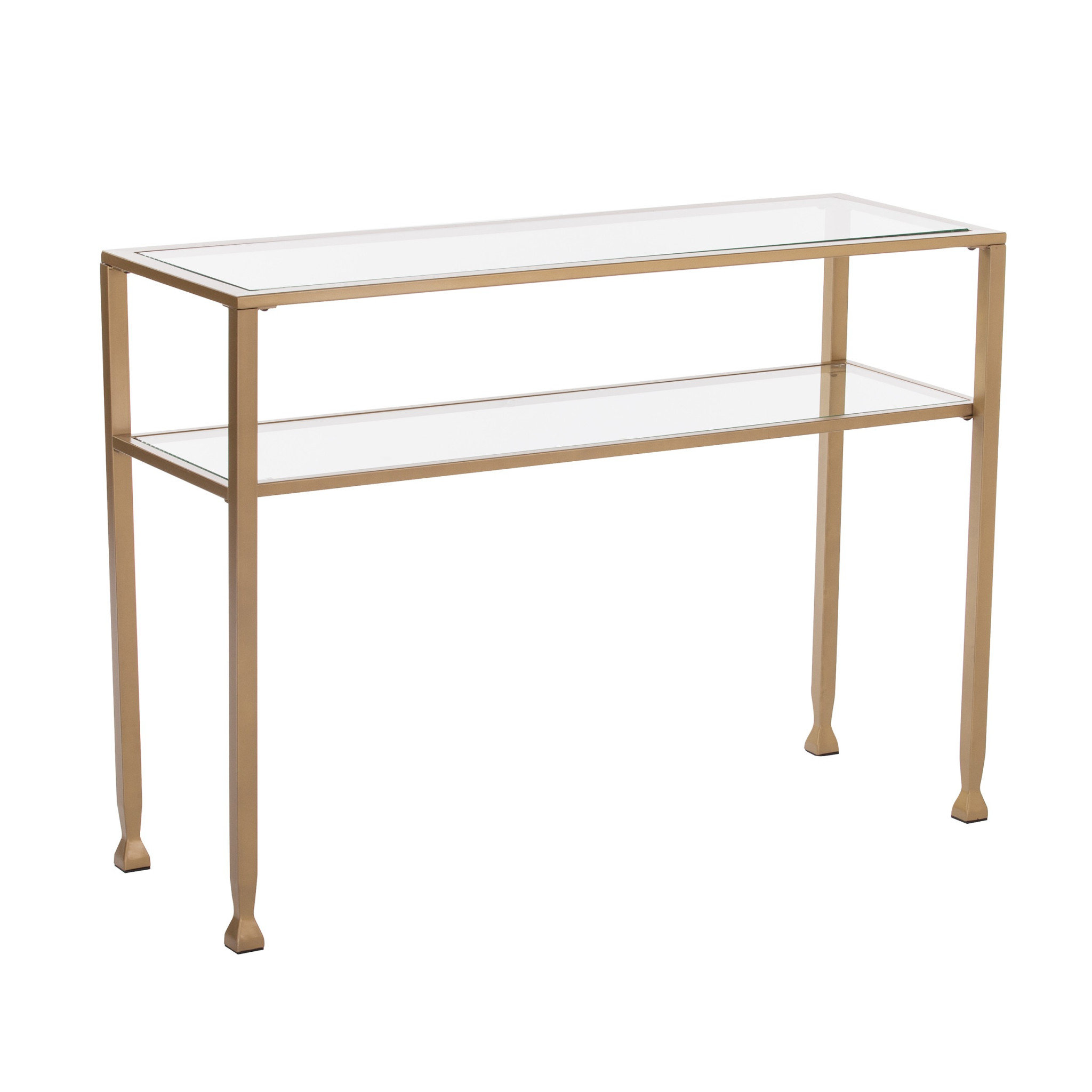 HomeRoots 43" Clear and Gold Glass Console Table With Shelves | Wayfair