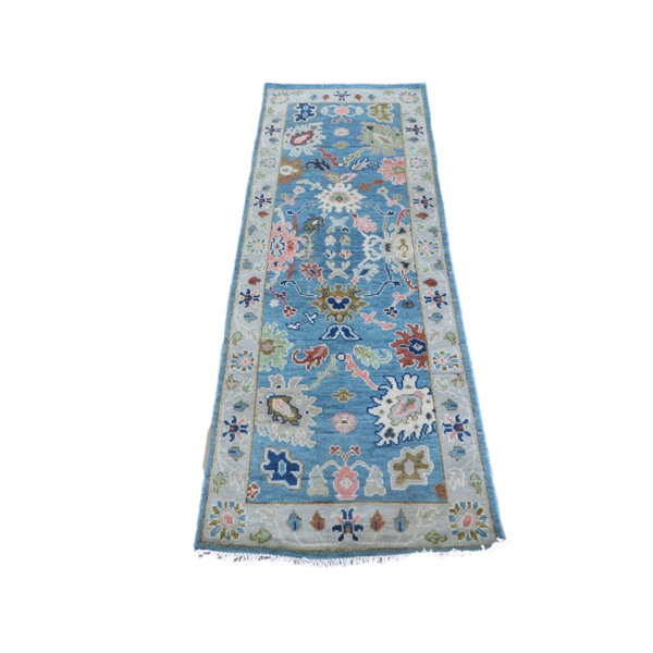 Bungalow Rose Emmerly Handmade Hand-Knotted Wool Denim Blue Rug | Wayfair