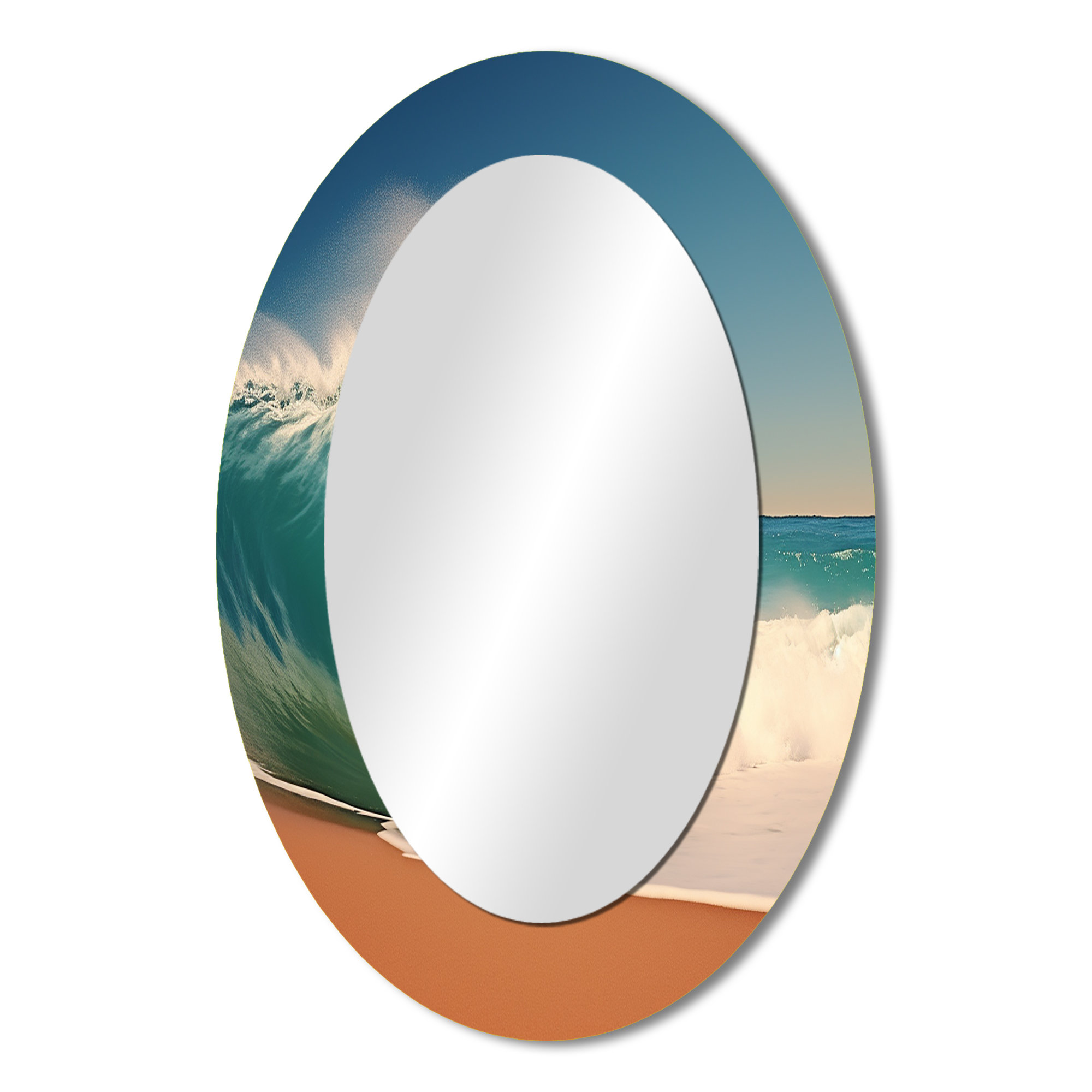 Dovecove Turquoise Power Of Ocean Wave II - Teal Coastal Oval Wall ...