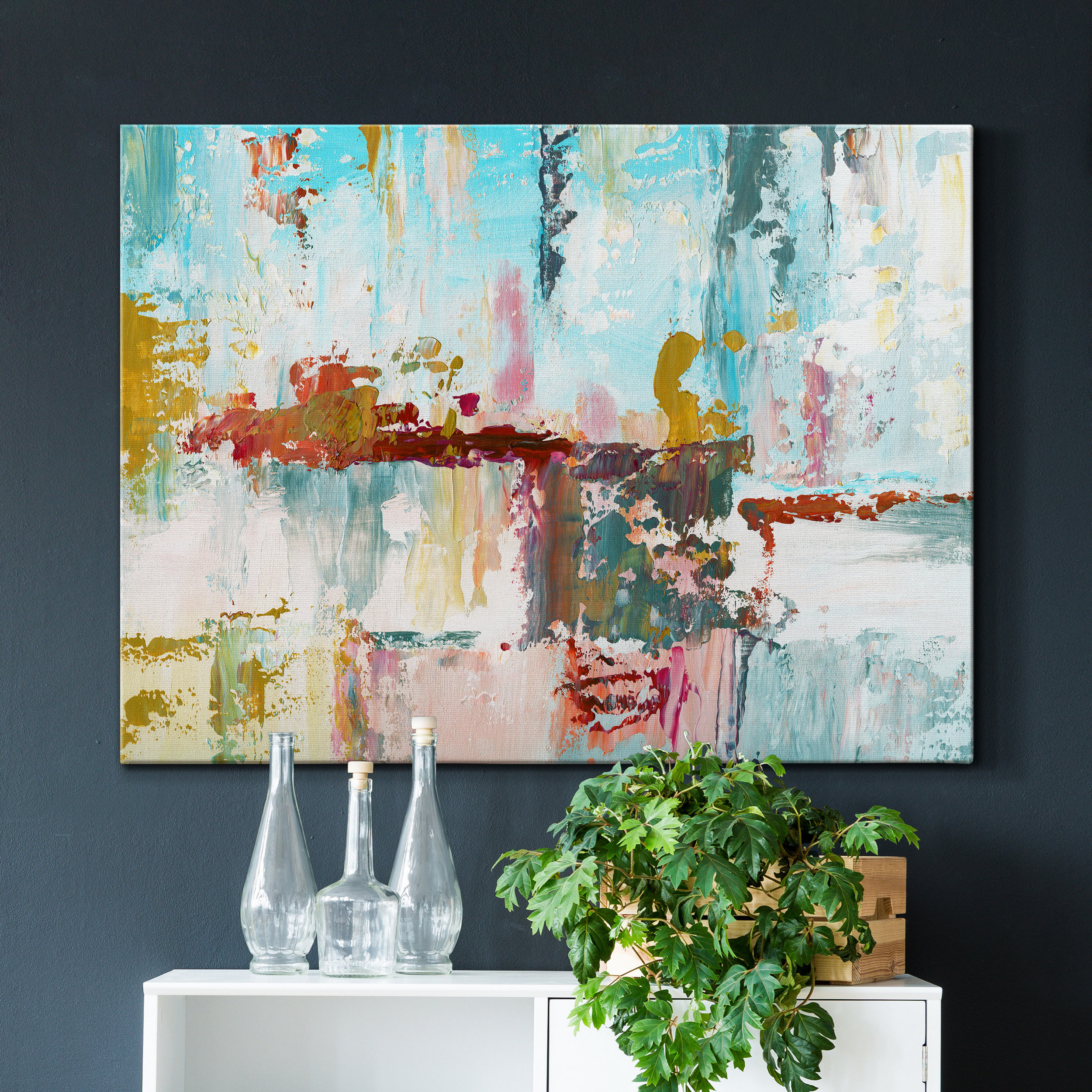 Ebern Designs Color Block Splash - Wrapped Canvas Print | Wayfair