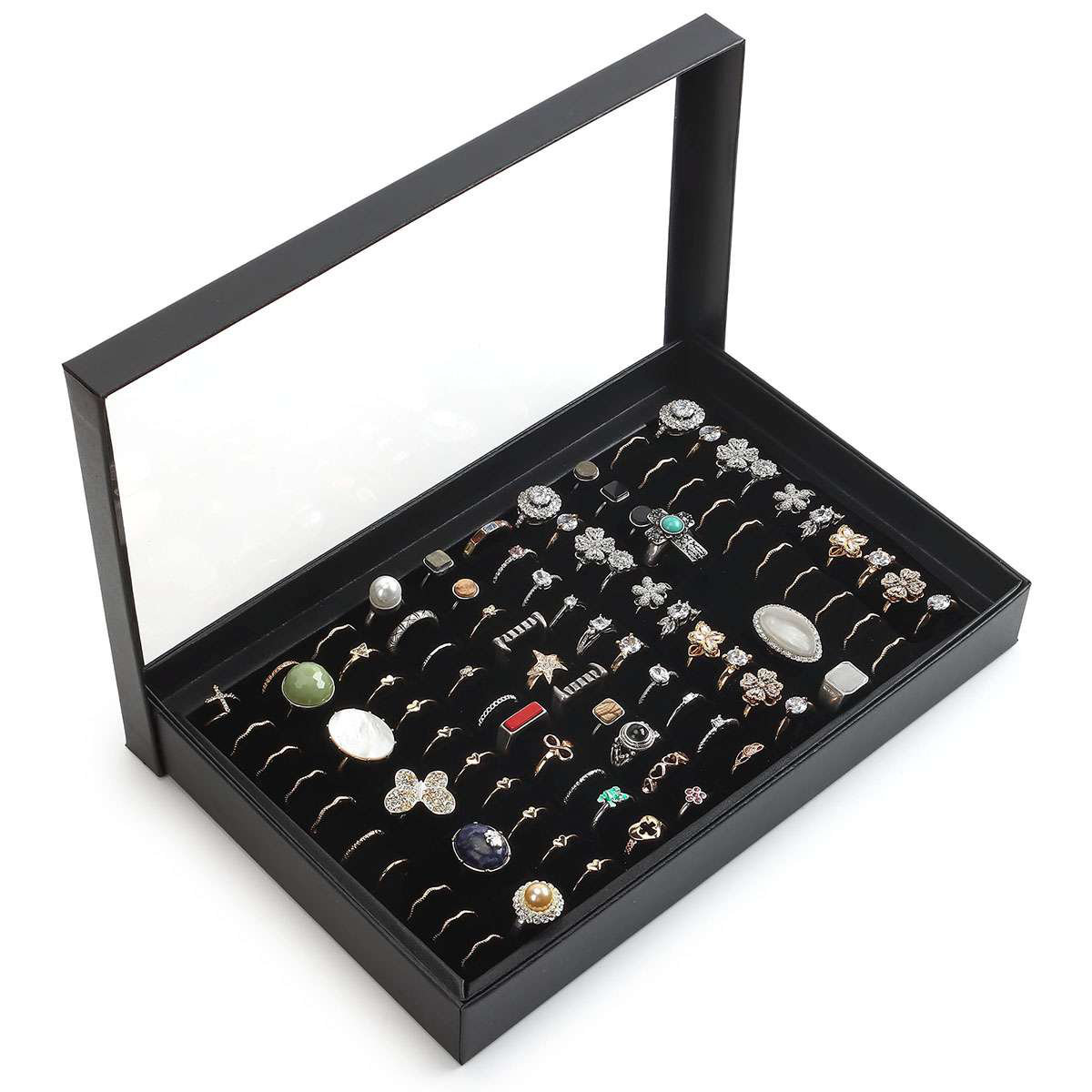 Ebern Designs Ring Organizer Box 100 Slot Ring Holder Display Tray ...