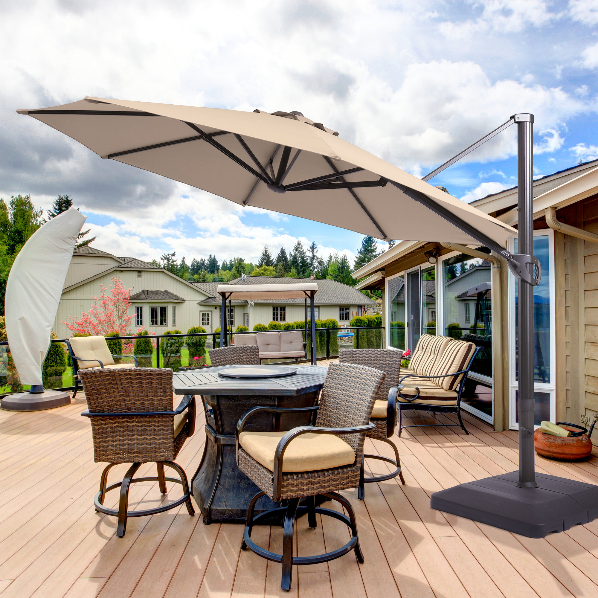 Arlmont & Co. Marlon 11' Cantilever Umbrella with Base & Reviews | Wayfair